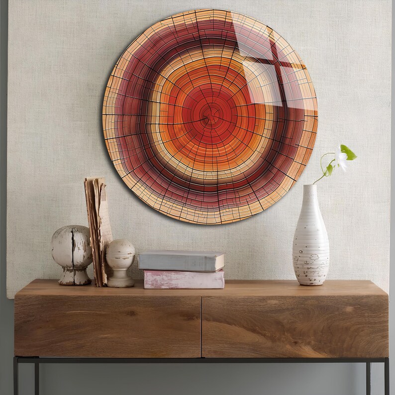 Tree Ring Glass Wall Art Rustic Wood Slice Round Tempered Print Home ...