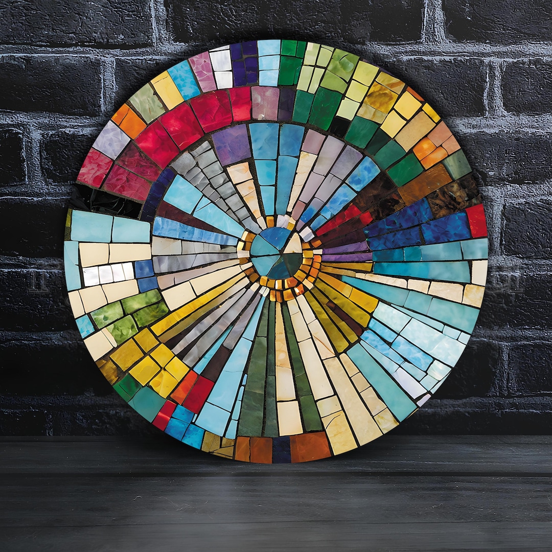 Mosaic Stained Tempered Glass Round Wall Decor Art, Durable Mosaic ...
