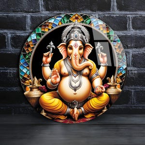 Ganesh Wall Art, Tempered Glass Wall Art, Round Glass Art, Circle Wall ...