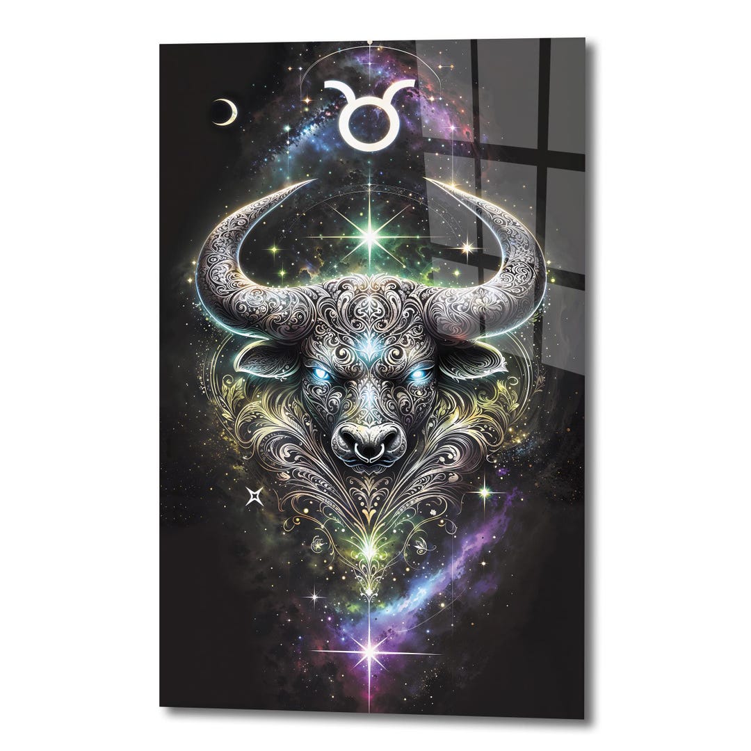 Tempered Glass Wall Art, Taurus Zodiac Sign, Horoscope Wall Art ...