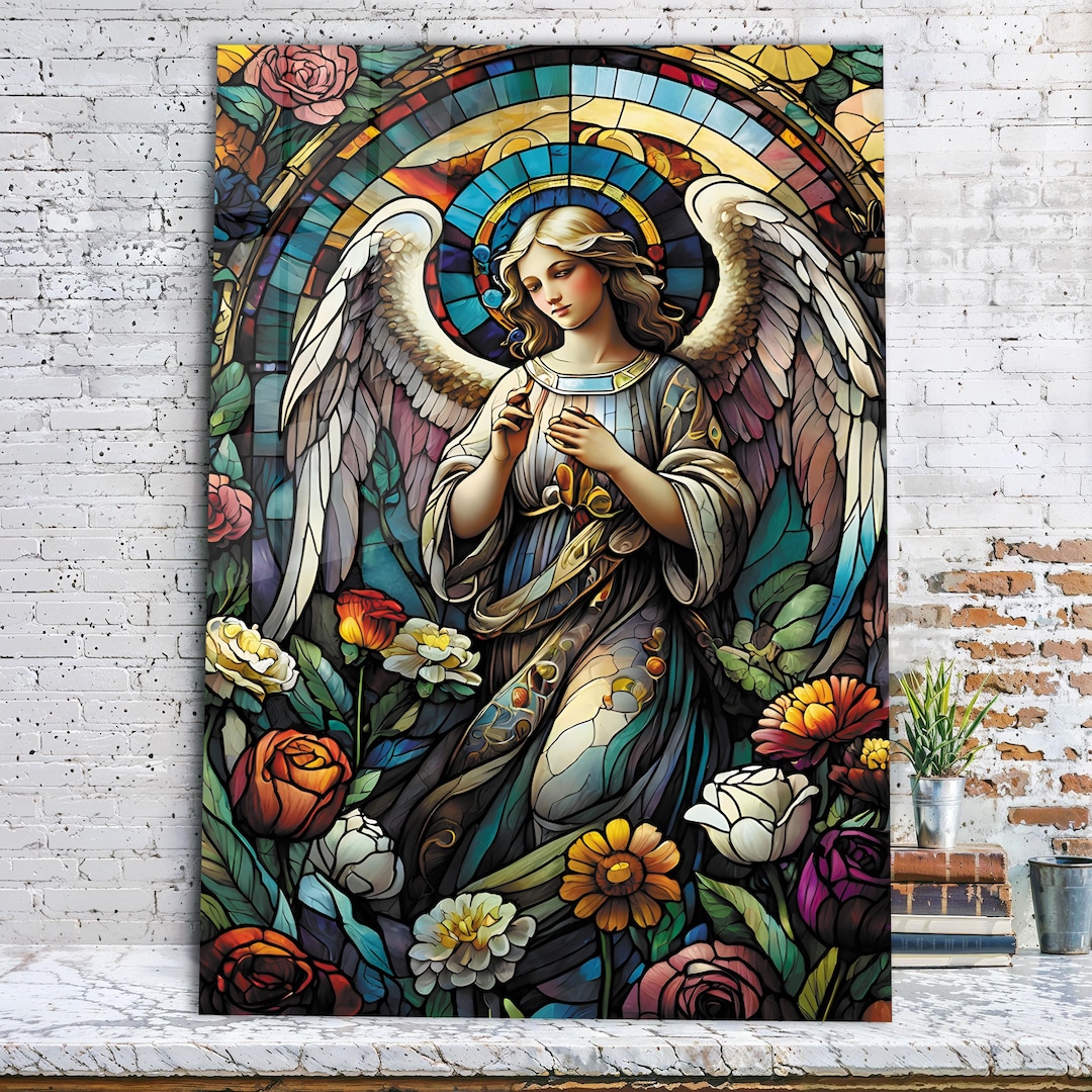 Abstract Angel With Halo Glass Art Stained Glass Style Home Decor ...