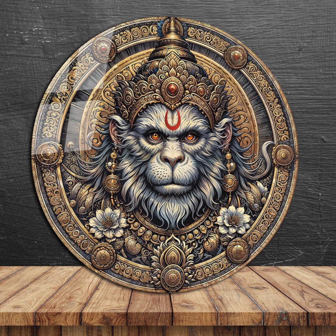 Hanuman Wall Art, Tempered Glass Wall Art, Round Glass Art, Circle Wall ...