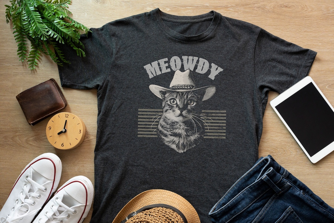 Meowdy Cowboy Cat Retro T-shirt Retro Kitty Shirt Cat Gift Handmade Cat ...