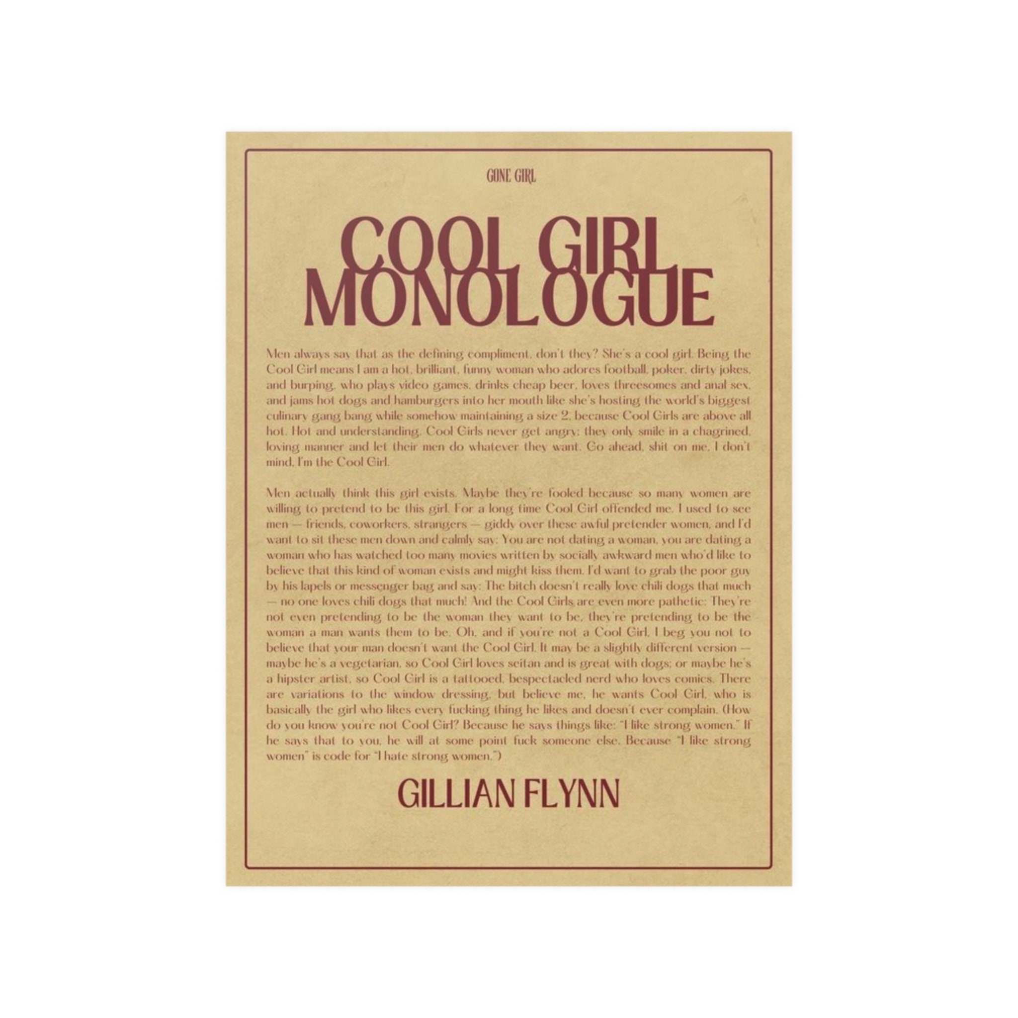 Gone Girl Poster Cool Girl Monologue Poster High Quality - Etsy