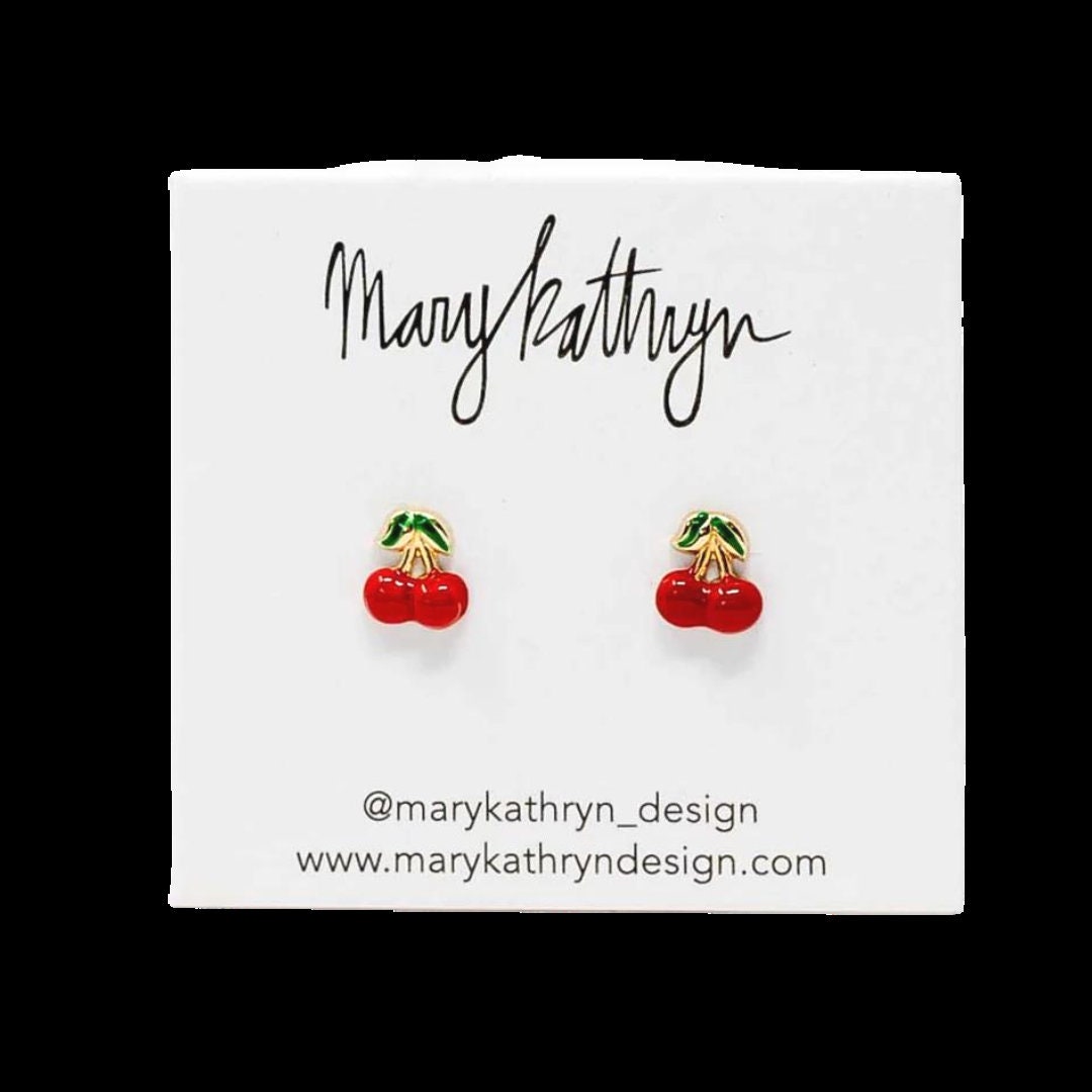 14k Gold Enamel Cherry Studs - Etsy