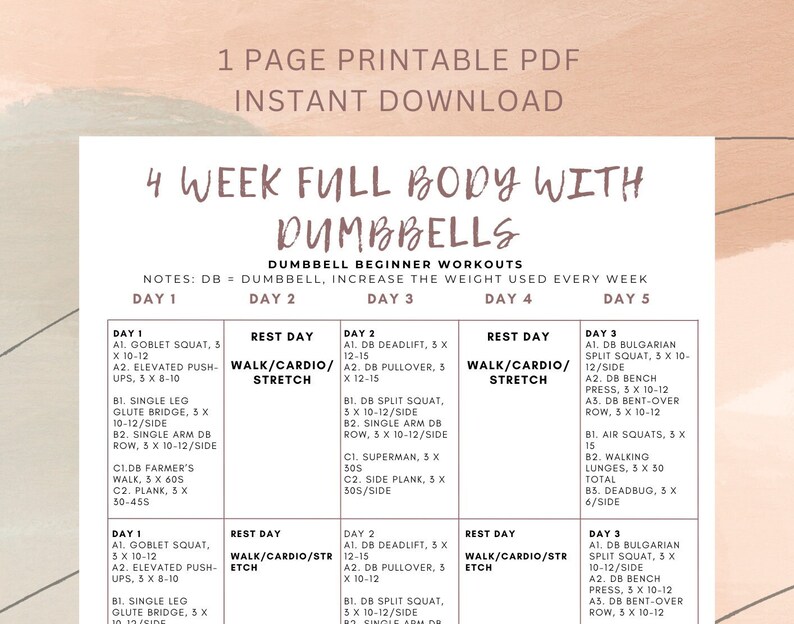 4 Week Build Functional Strength Full Body Workouts With Dumbbells, 3 ...