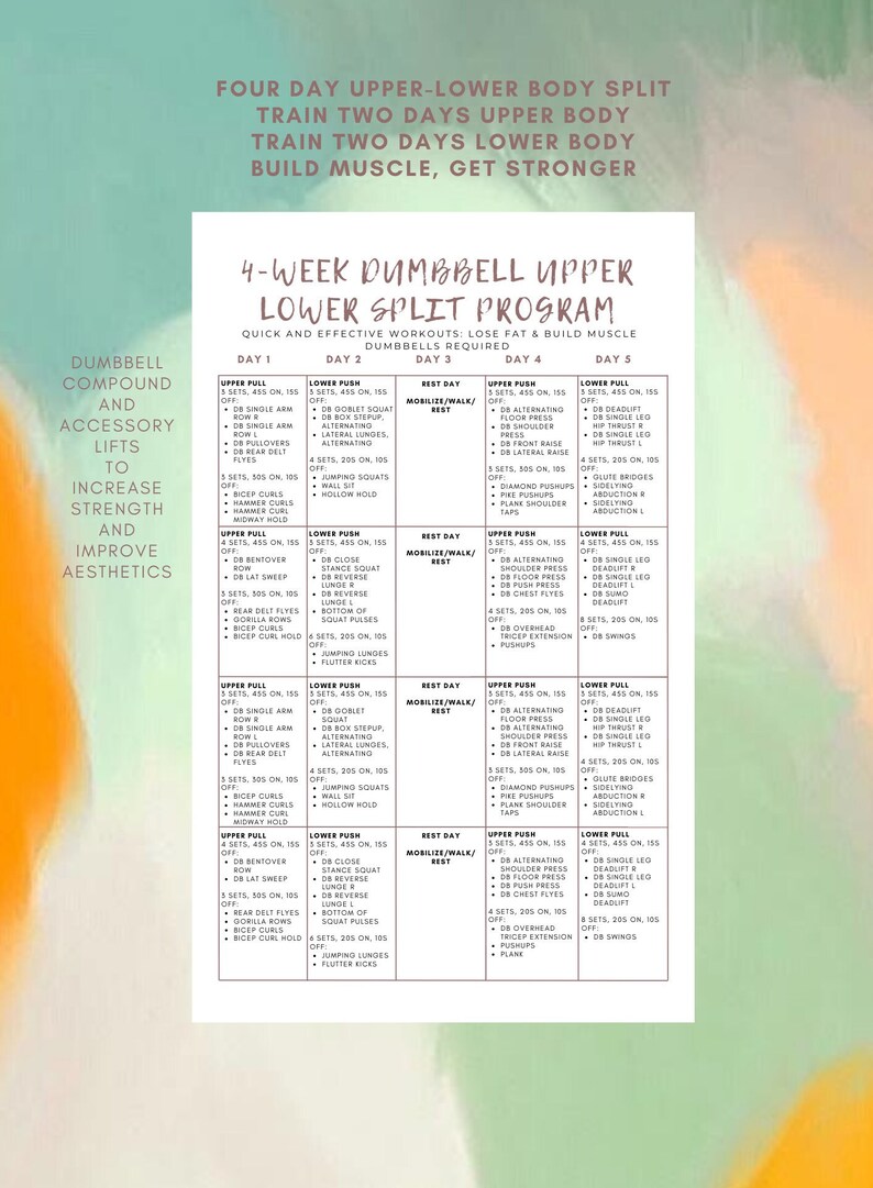 4 Week Dumbbell Upper-lower Body Split Interval Program for Building ...