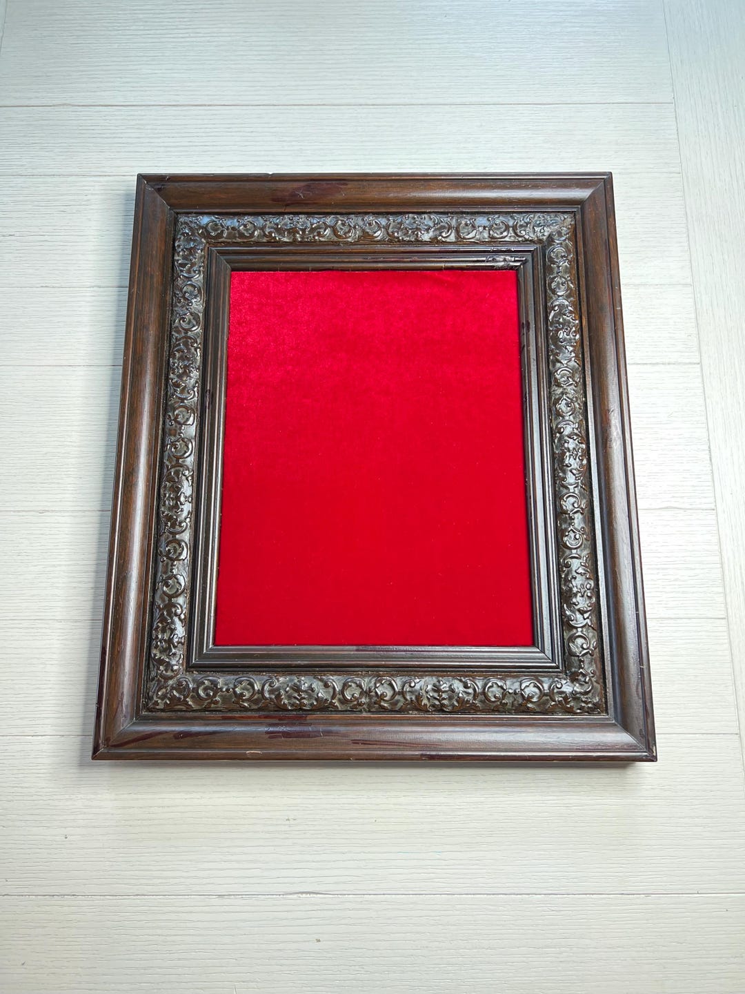 Vintage Wood Frame Pin Board With Bold Red Velvet Elegant, Vintage ...