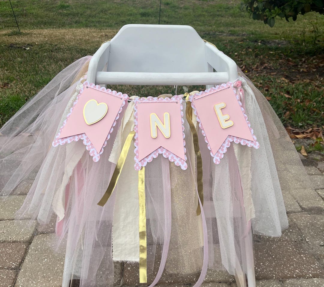 Preppy Aesthetic 1st Birthday Party Chair ONE Banner Highchair Tutu ...