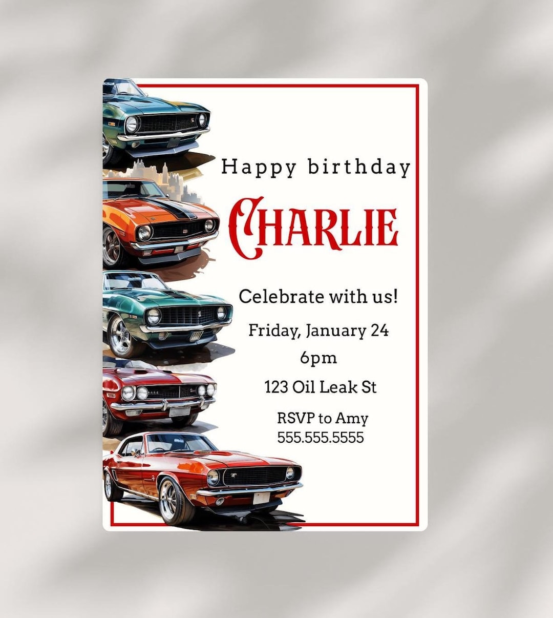 Classic Car Birthday Invitation Car Men's Invite Template Vintage Race ...