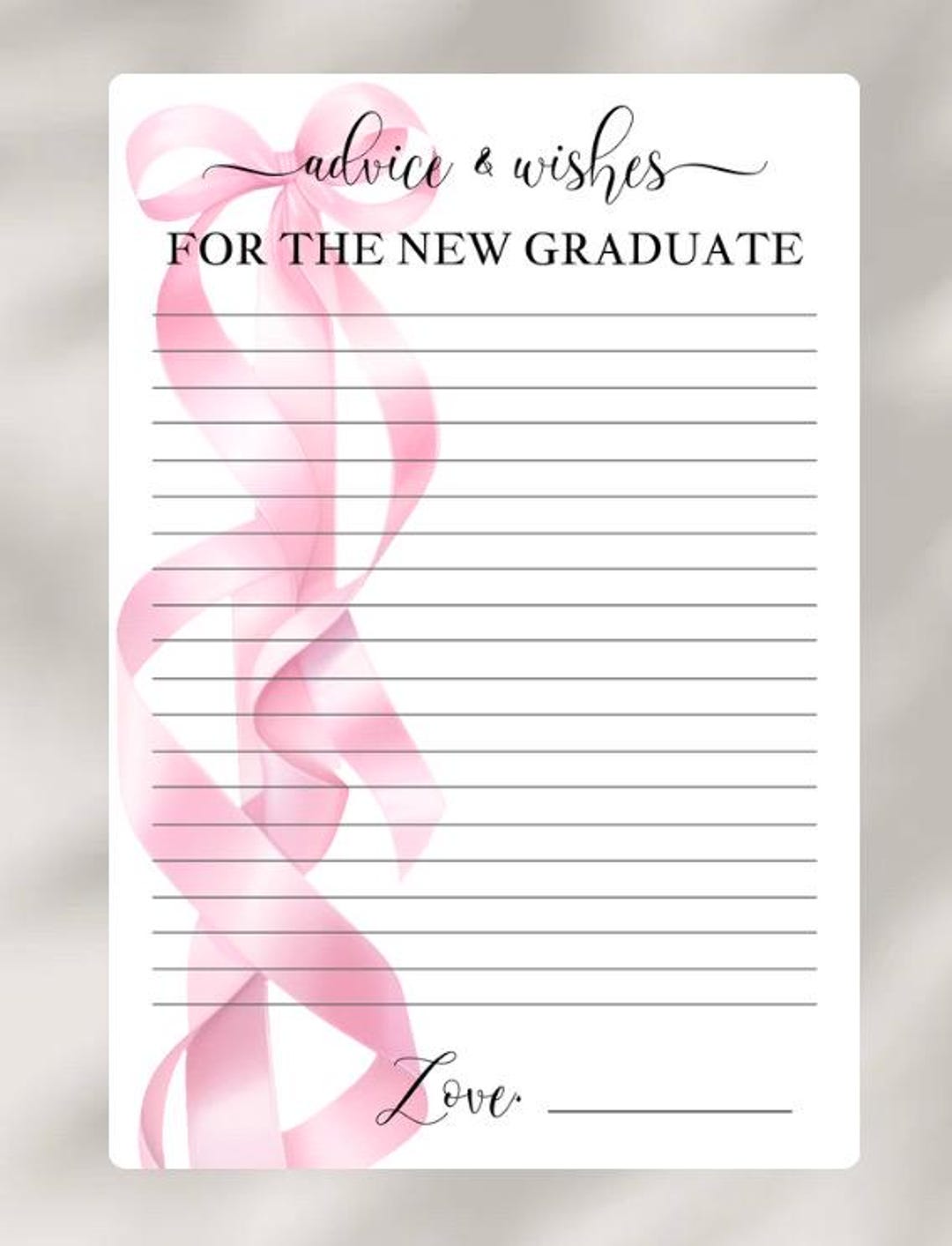 Pink Bow Grad Party Advice and Wishes New Graduate High School Senior ...