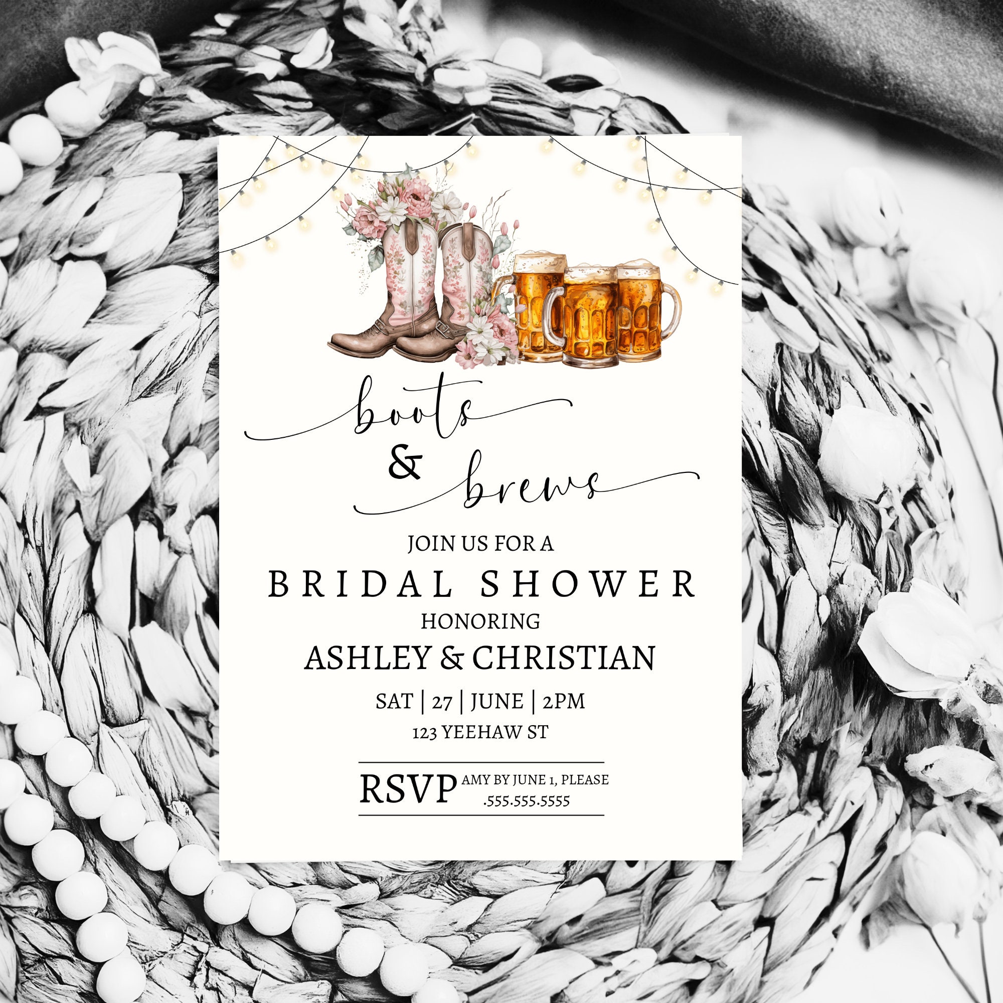 Cowgirl Boots and Brews Western Bridal Shower Invite Country Chic ...