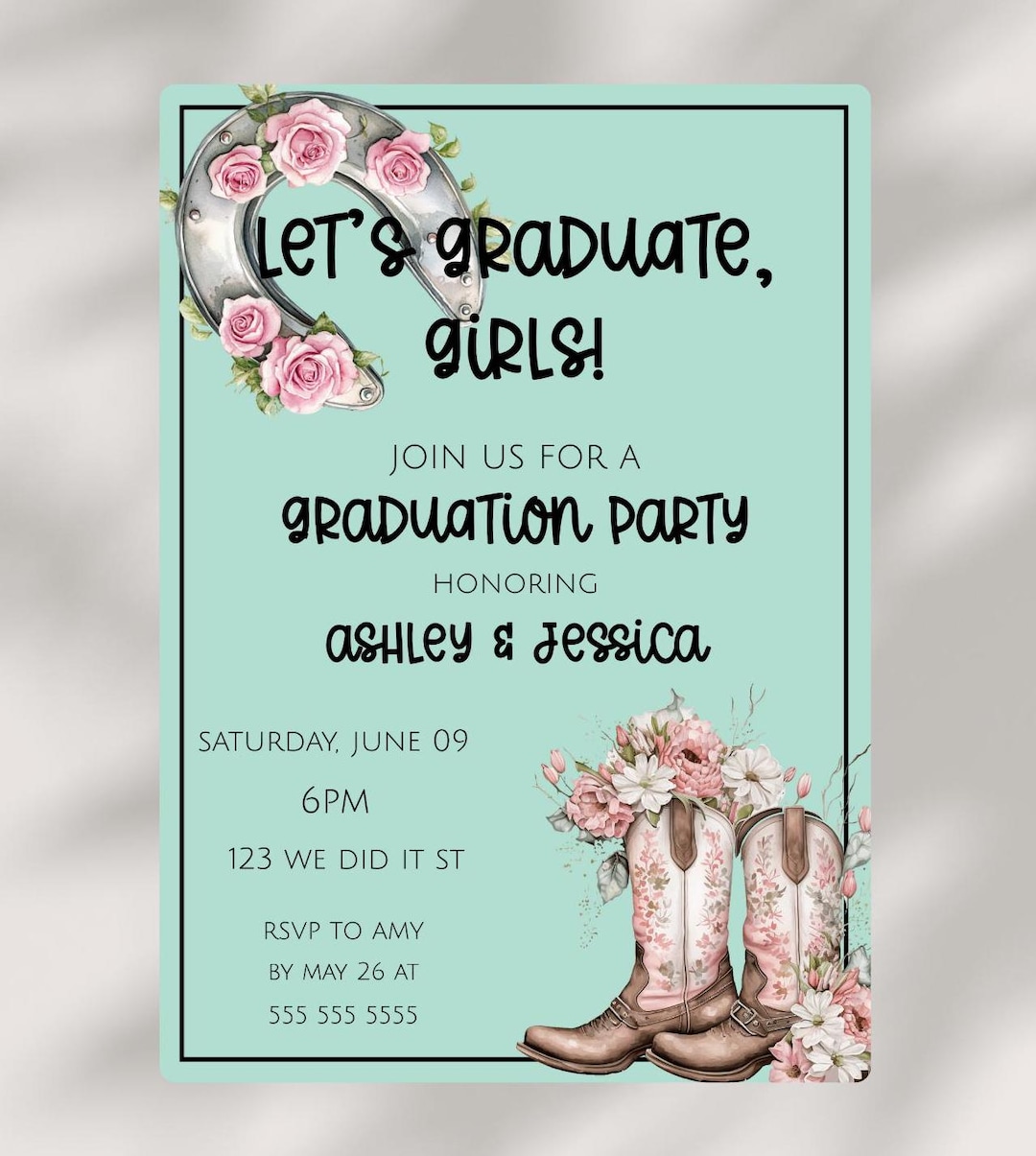 Sisters Western Graduation Invitation High School Senior Teal Country ...