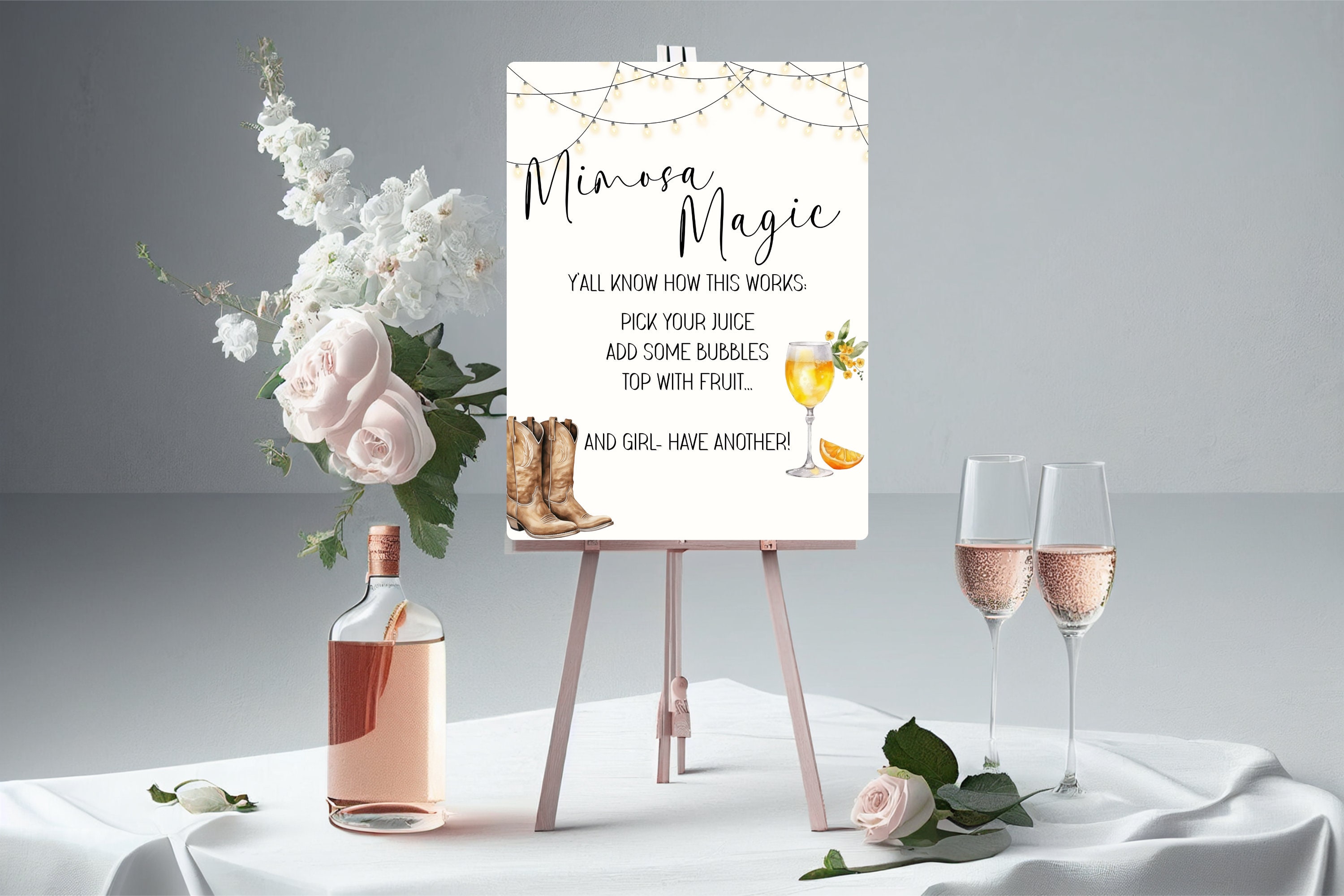 Boots and Bubbly Mimosa Bar Sign Printable Shower Decor, Bubbles and ...