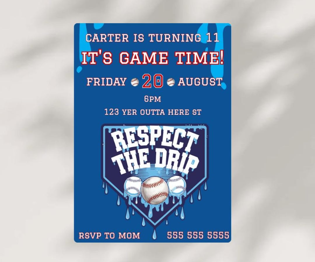 Baseball Ice Cream Drip Birthday Boy Invite Party Printable Baseball ...