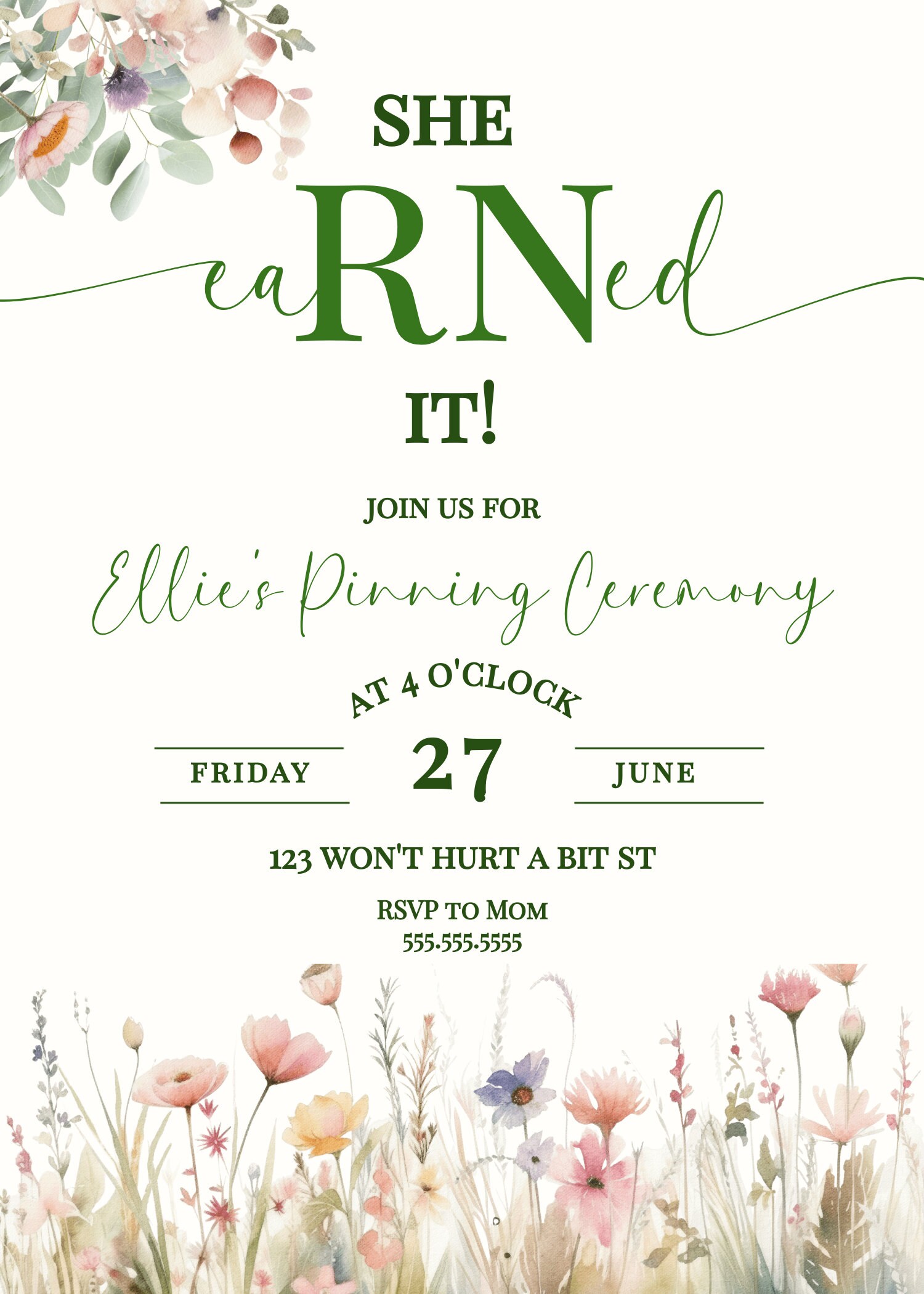 RN Wildflower Graduation Announcement- Pinning Ceremony- RN Graduation ...