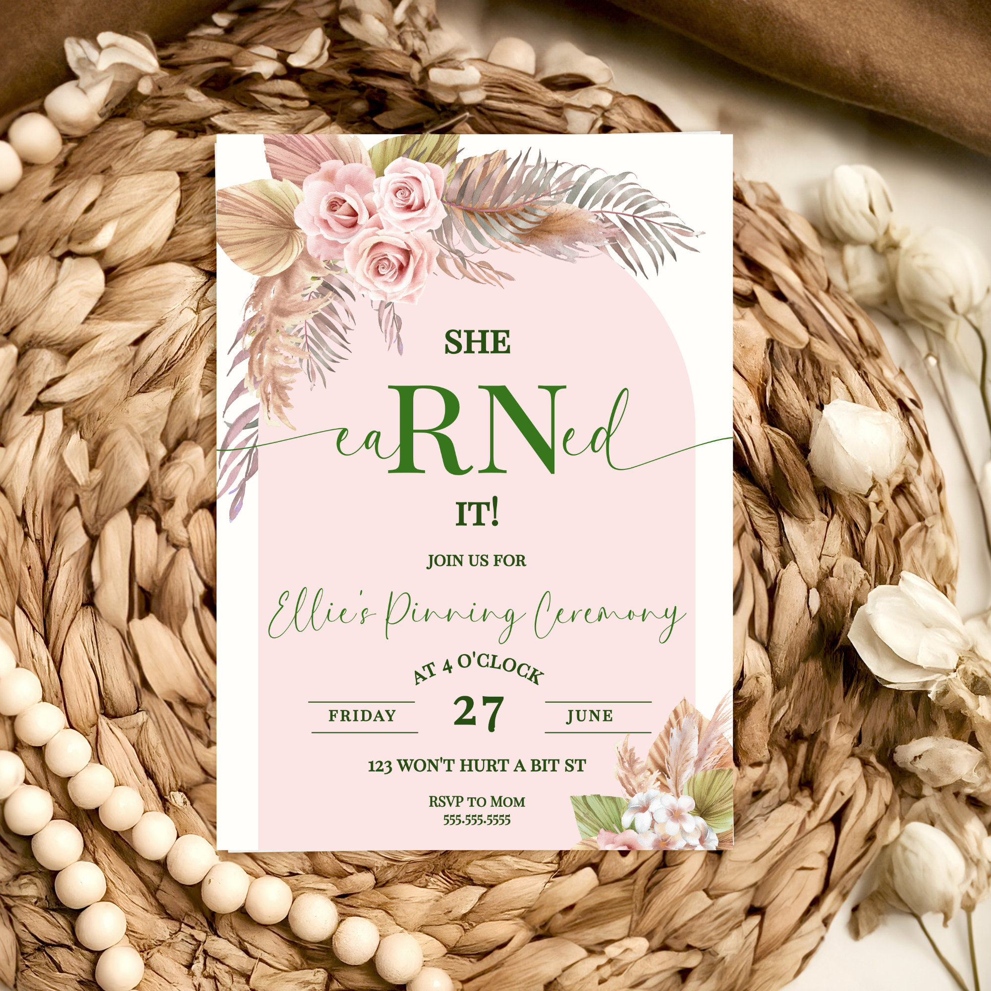 RN Grad Announcement- Boho Nurse Graduation Invitations- RN Class of ...