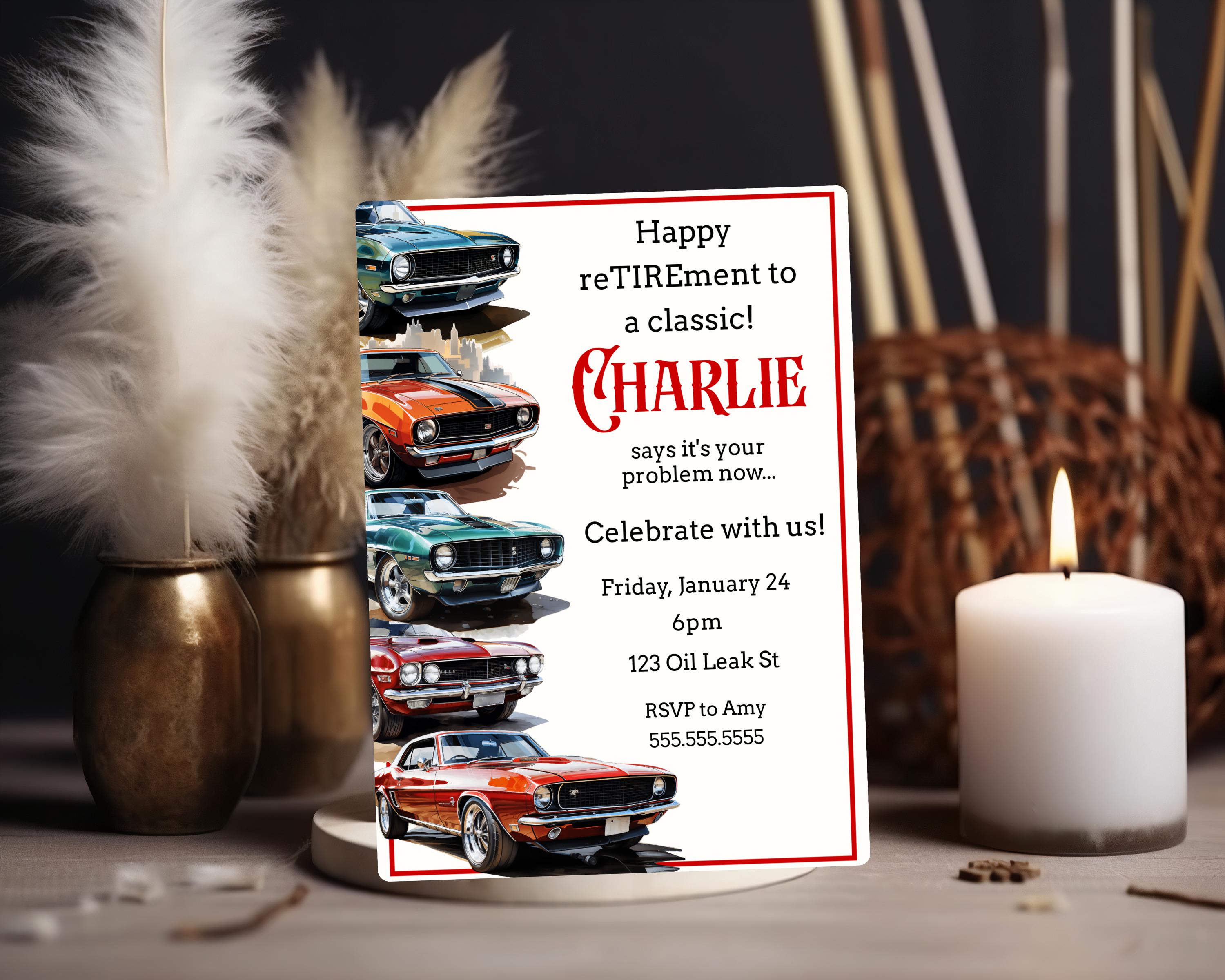 Mechanic Retirement Party Invitation Classic Muscle Car Farewell Party ...