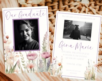 Wildflower Graduation Photo Invitation Template She Did It Floral ...