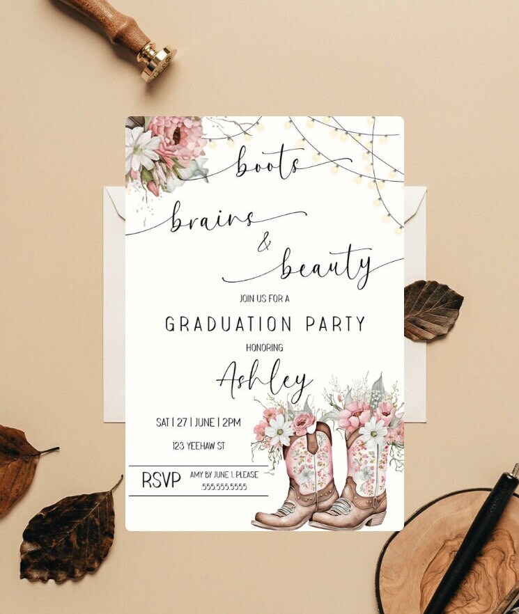 Girl Western Invitation for Graduation- Country Graduation Party- Pink ...