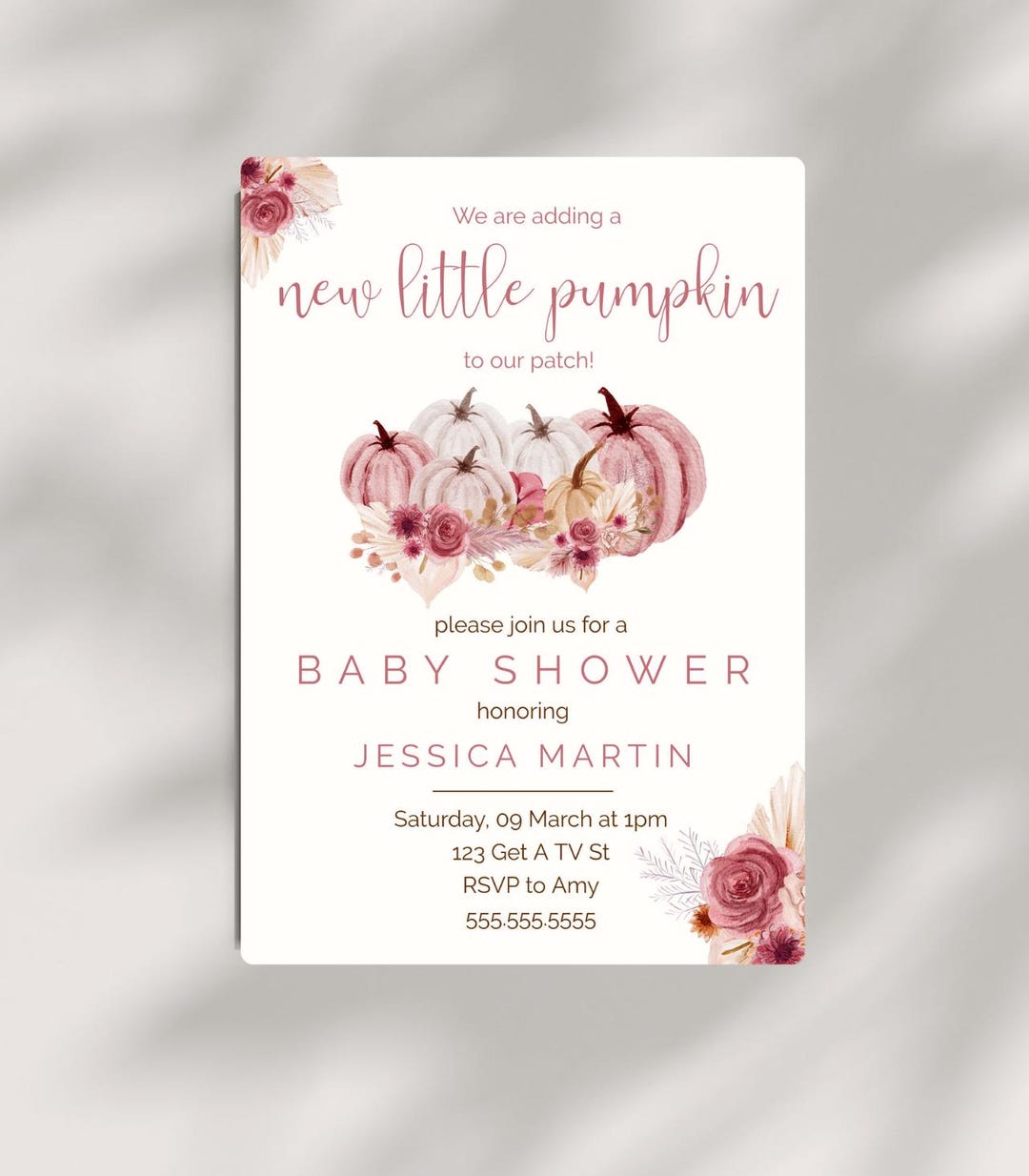 Adding A New Little Pumpkin Pink Boho Baby Shower Invite Pumpkin Shower ...