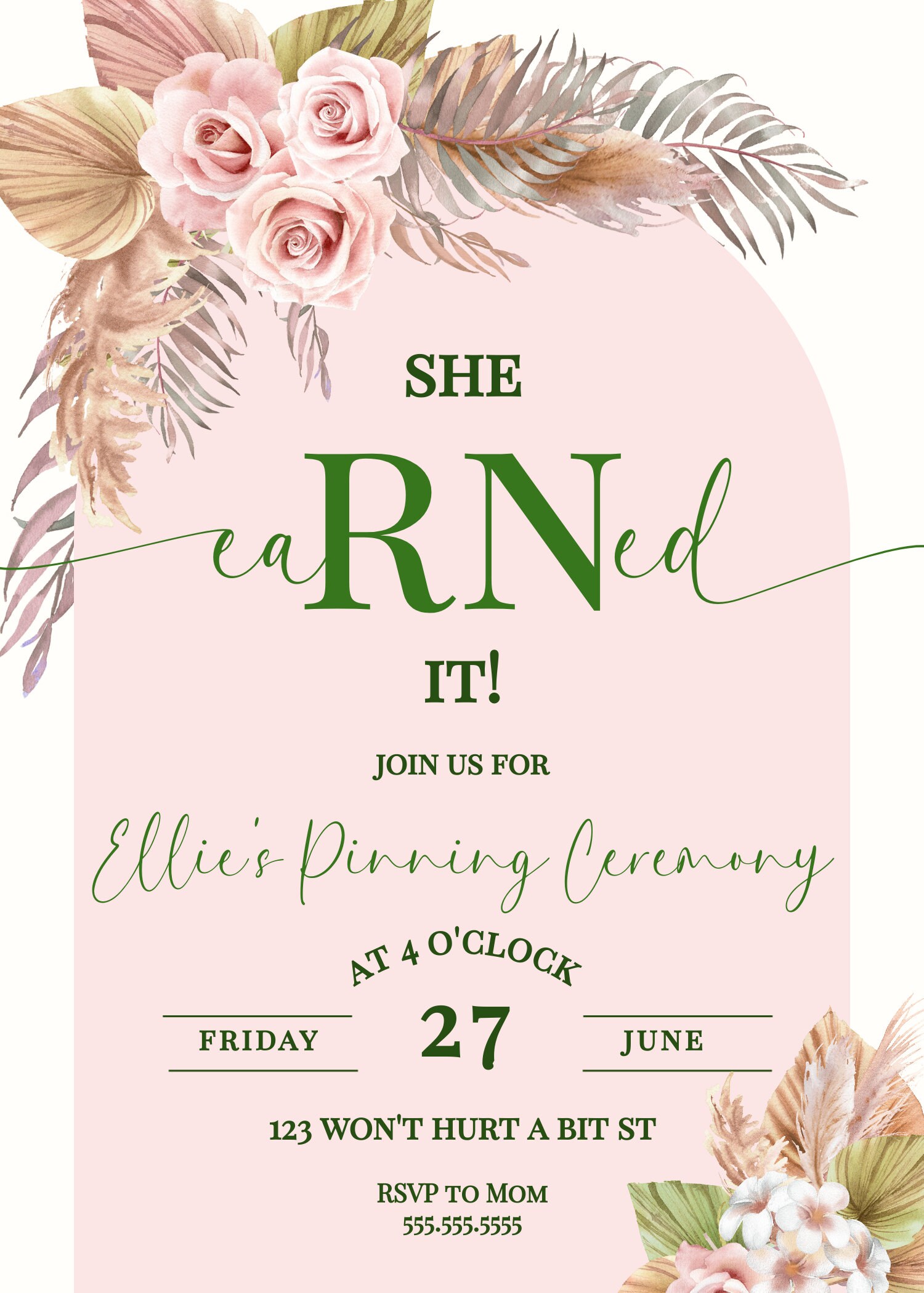 RN Grad Announcement Boho Nurse Graduation Invitations RN Class of 2024 ...