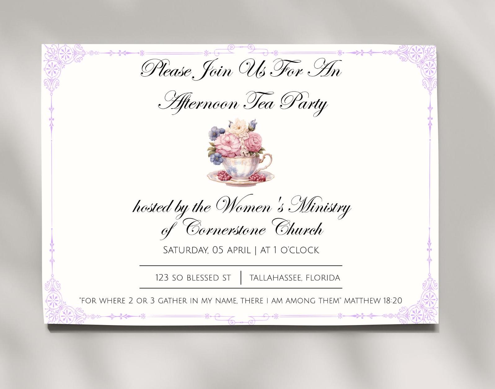 Women's Ministry Tea Party Invitation- Women's Bible Study- Tea ...