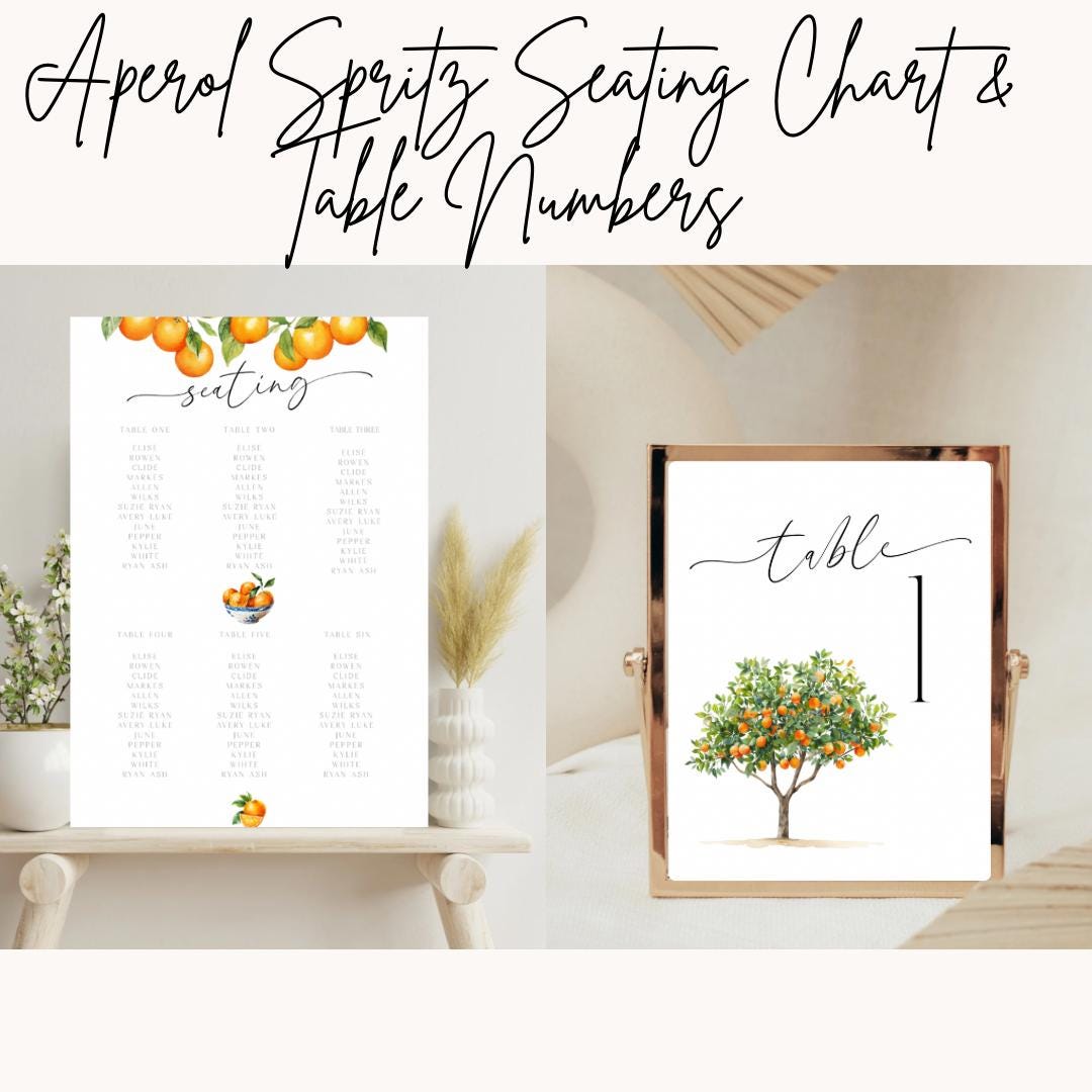 Aperol Spritz Bridal Shower Printable Seating Chart Table Number Bundle ...