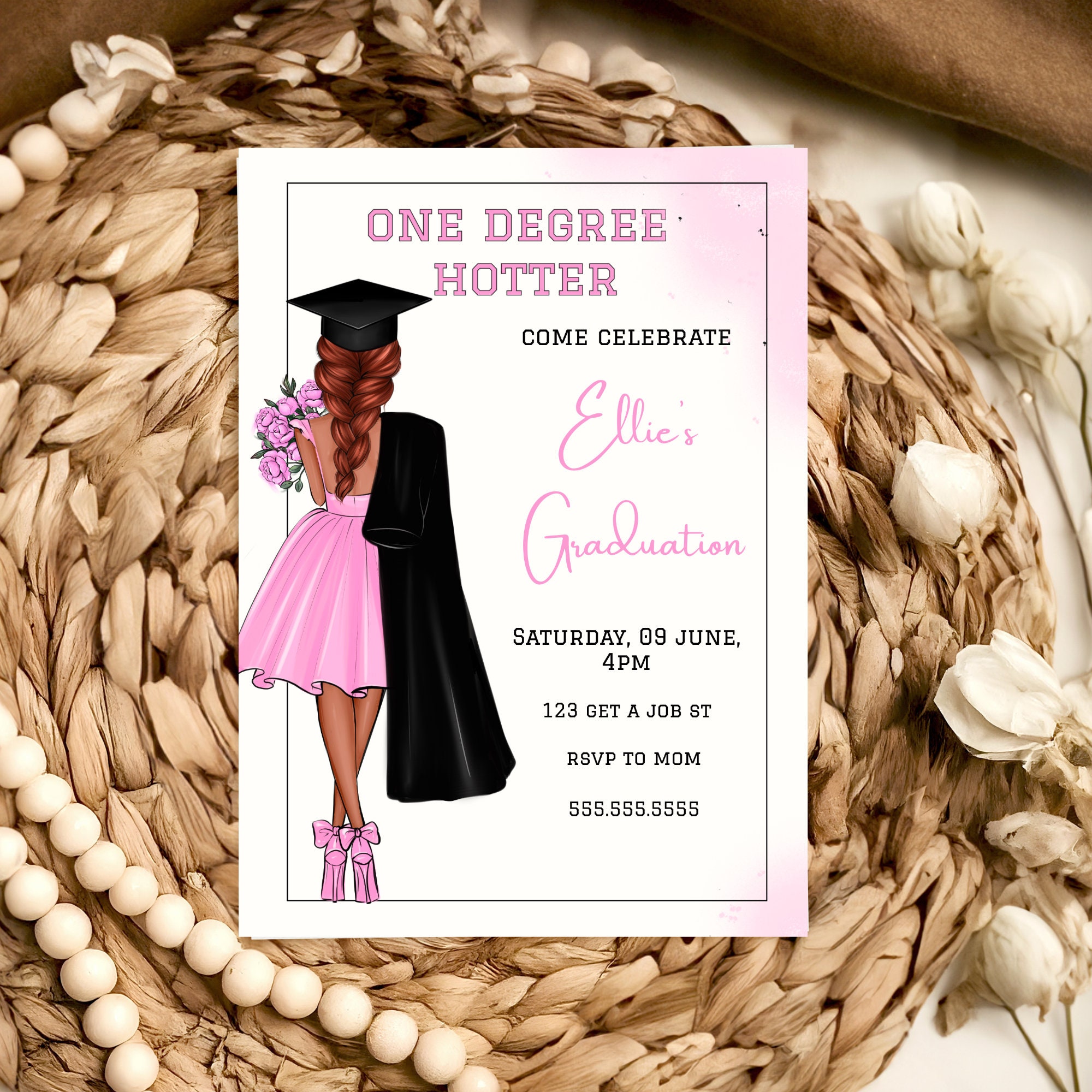 One Degree Hotter Grad Invite Pink Graduation Invitation Digital Invite ...