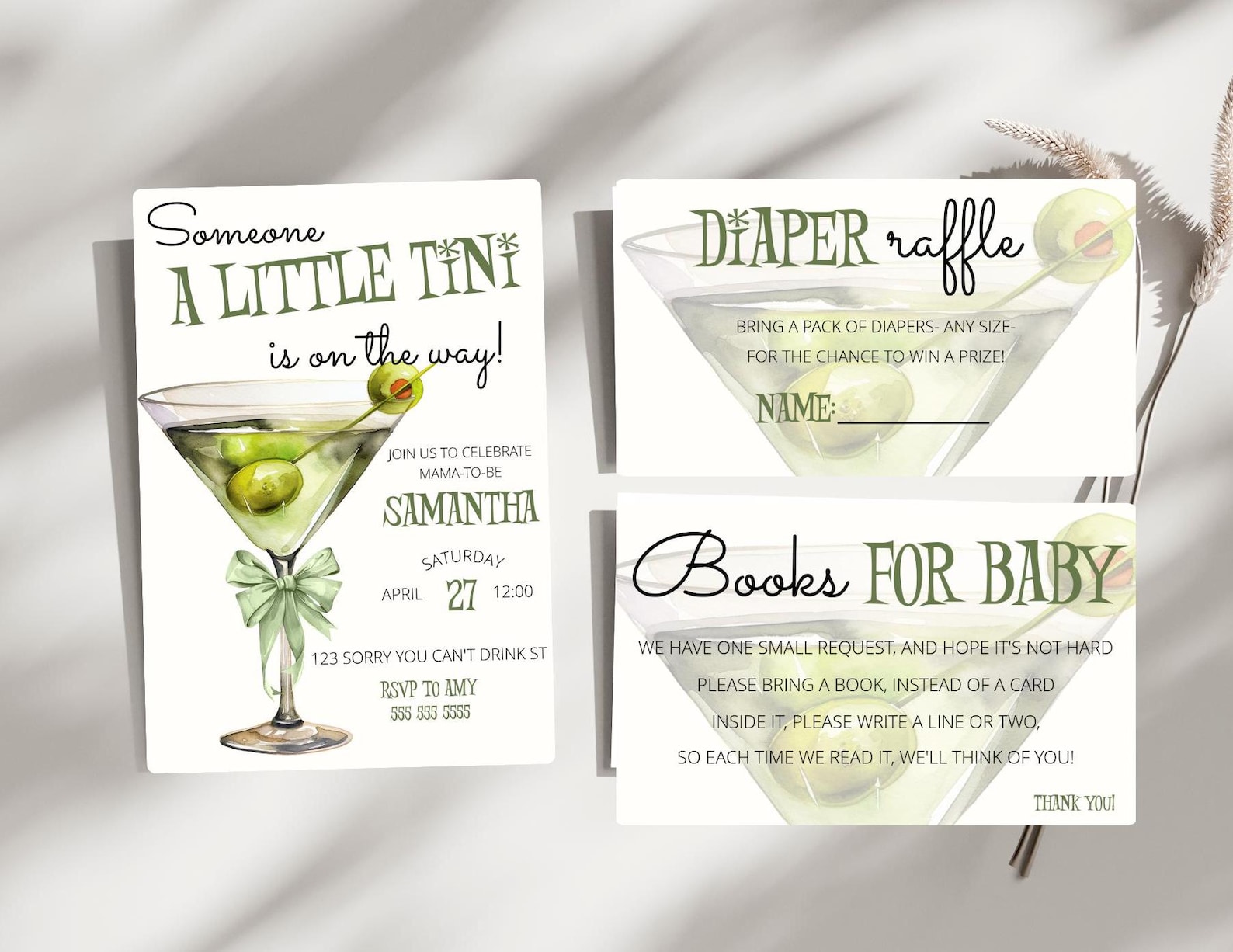 A Tiny One Baby Shower Bundle Tini One Olive Diaper Raffle Bring A Book ...