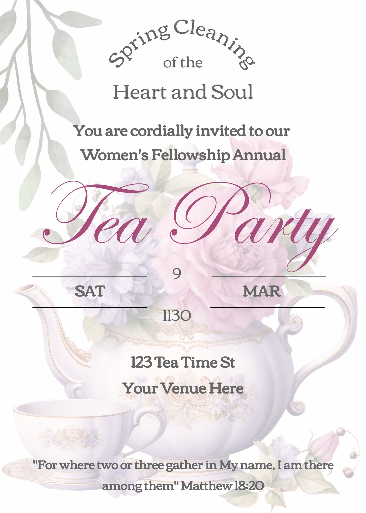 Women's Ministry Tea Party Invitation- Women's Bible Study- Tea ...