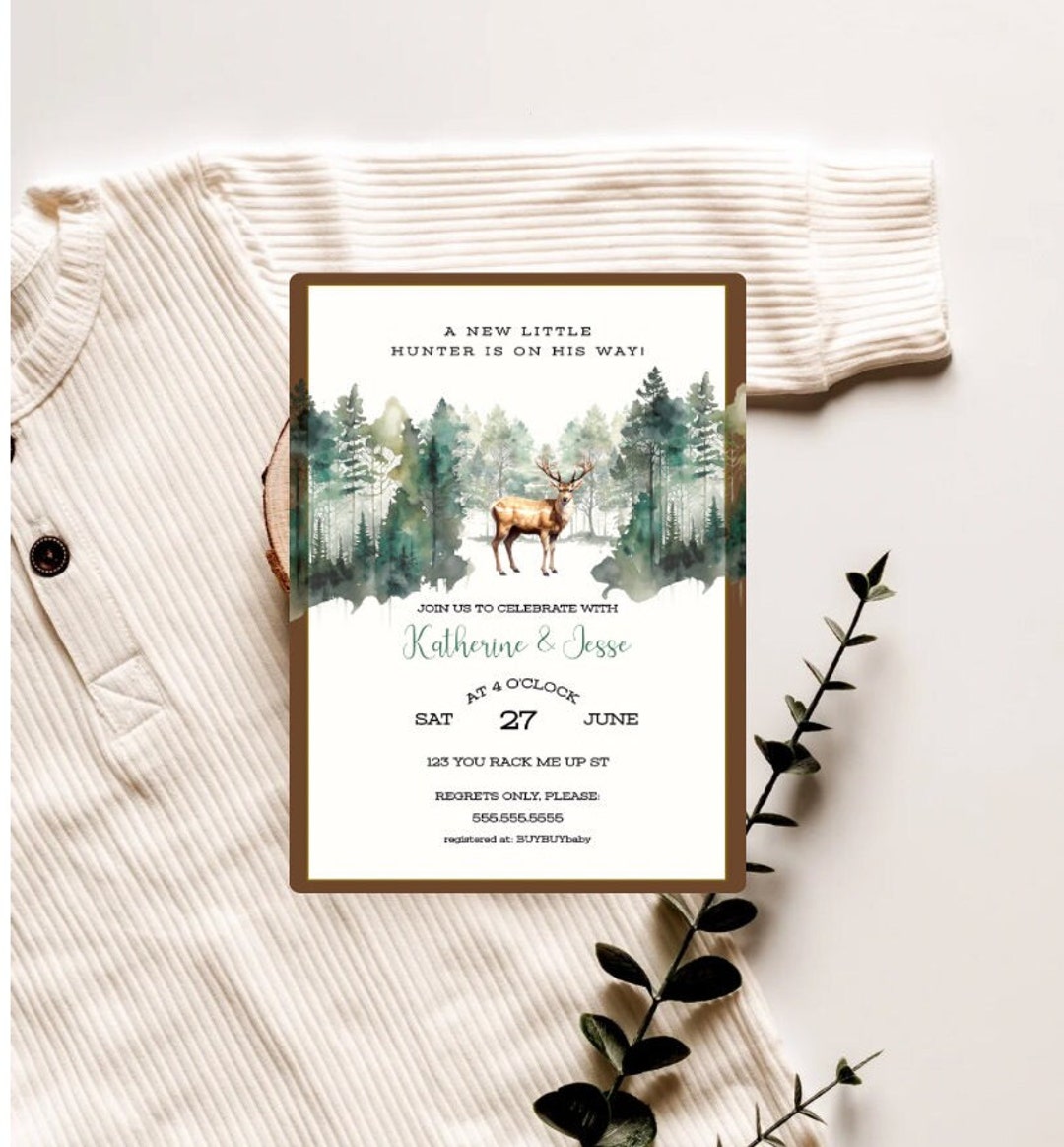 Hunting Baby Shower New Little Hunter Invitation Template, Deer Hunting ...