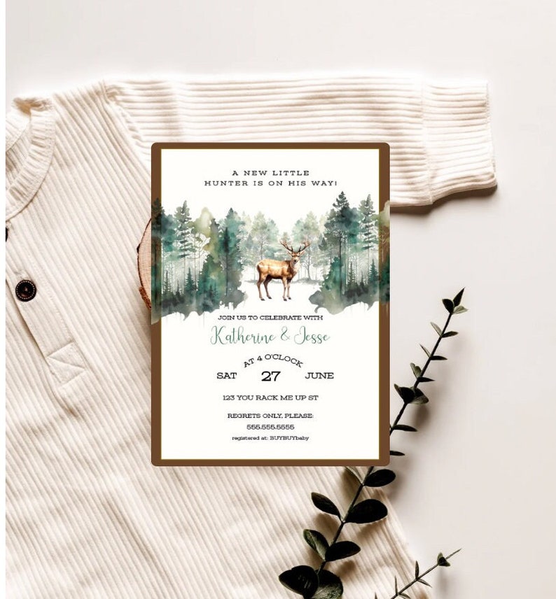 Hunting Baby Shower New Little Hunter Invitation Template, Deer Hunting ...