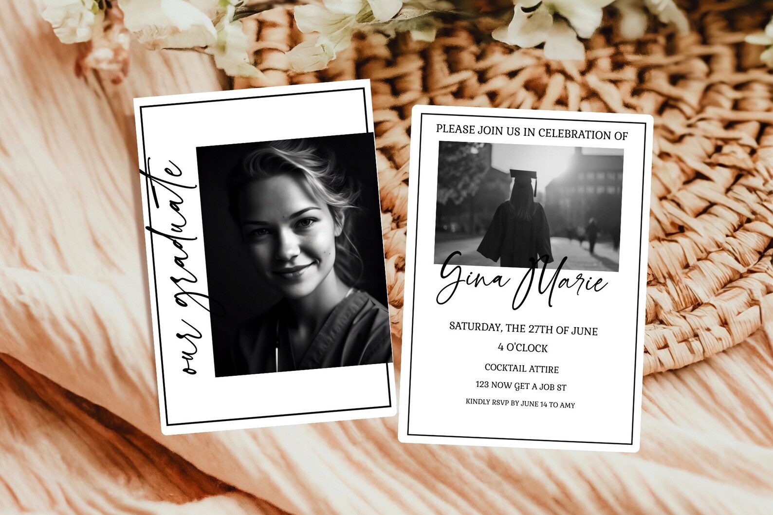 Minimalist Grad Announcement Photo Invitation Template Black and White ...