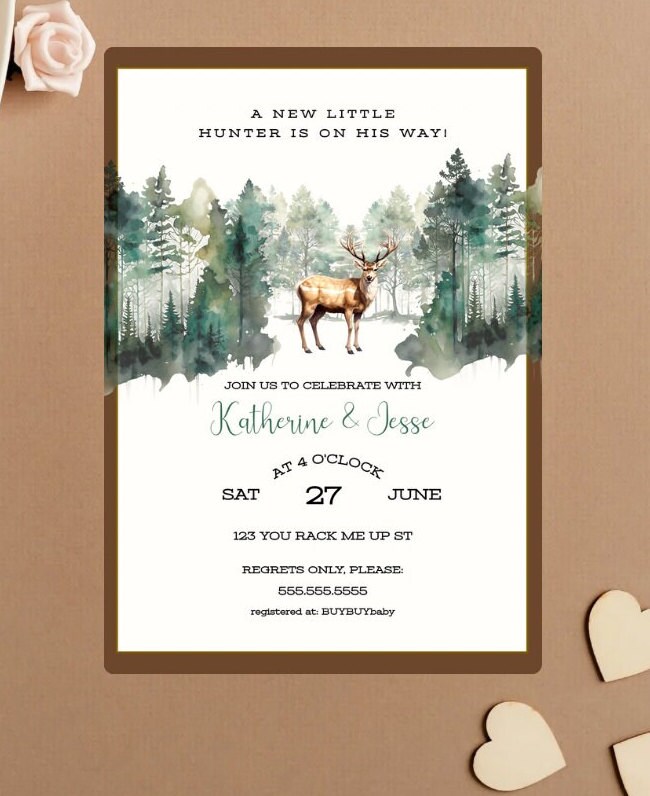 Hunting Baby Shower New Little Hunter Invitation Template, Deer Hunting ...