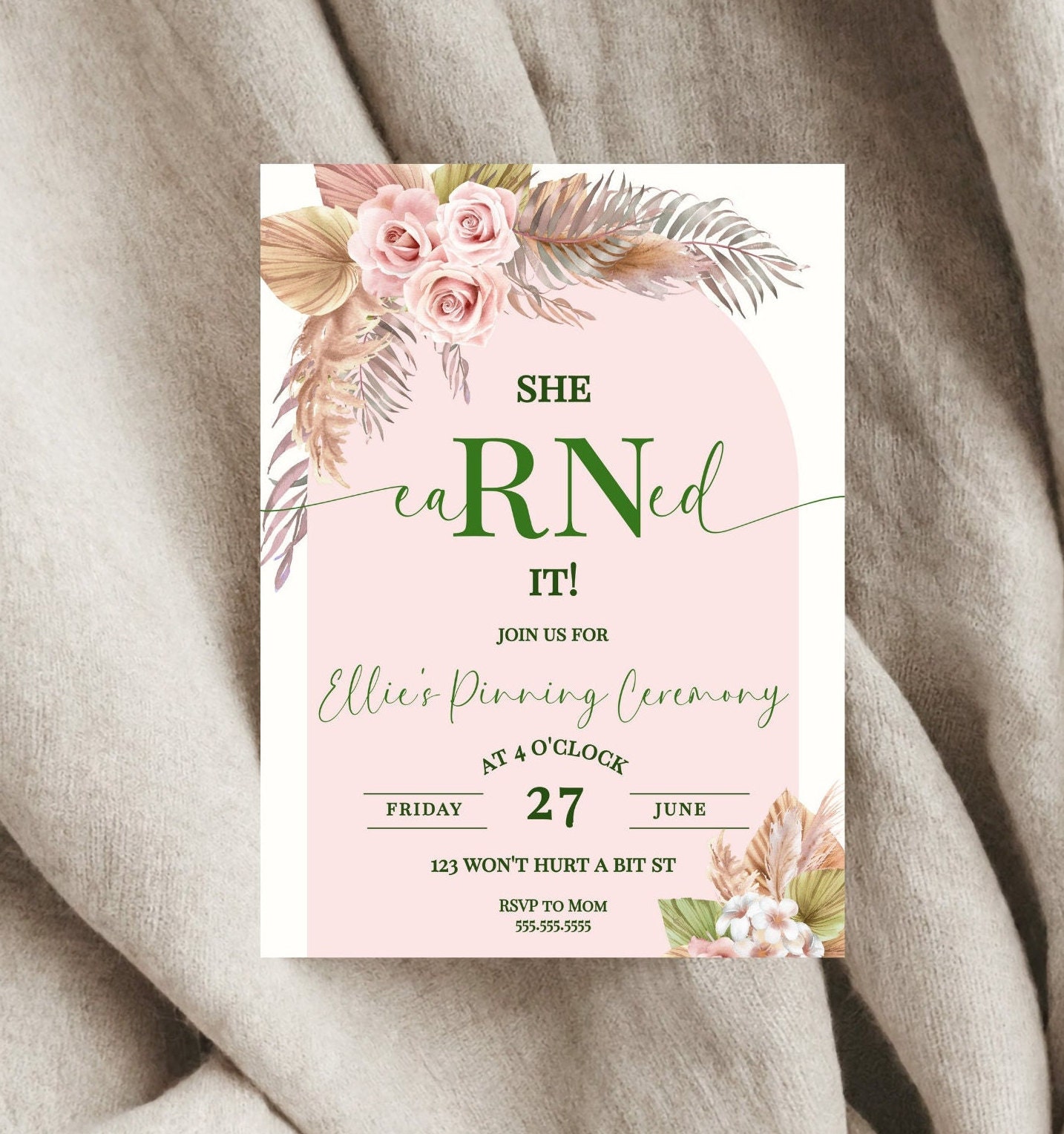 RN Grad Announcement- Boho Nurse Graduation Invitations- RN Class of ...