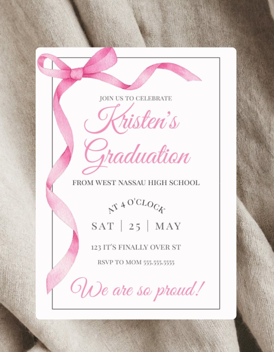 Coquette Graduation- Coquette Bow Pink Graduation Invitation- Class of ...
