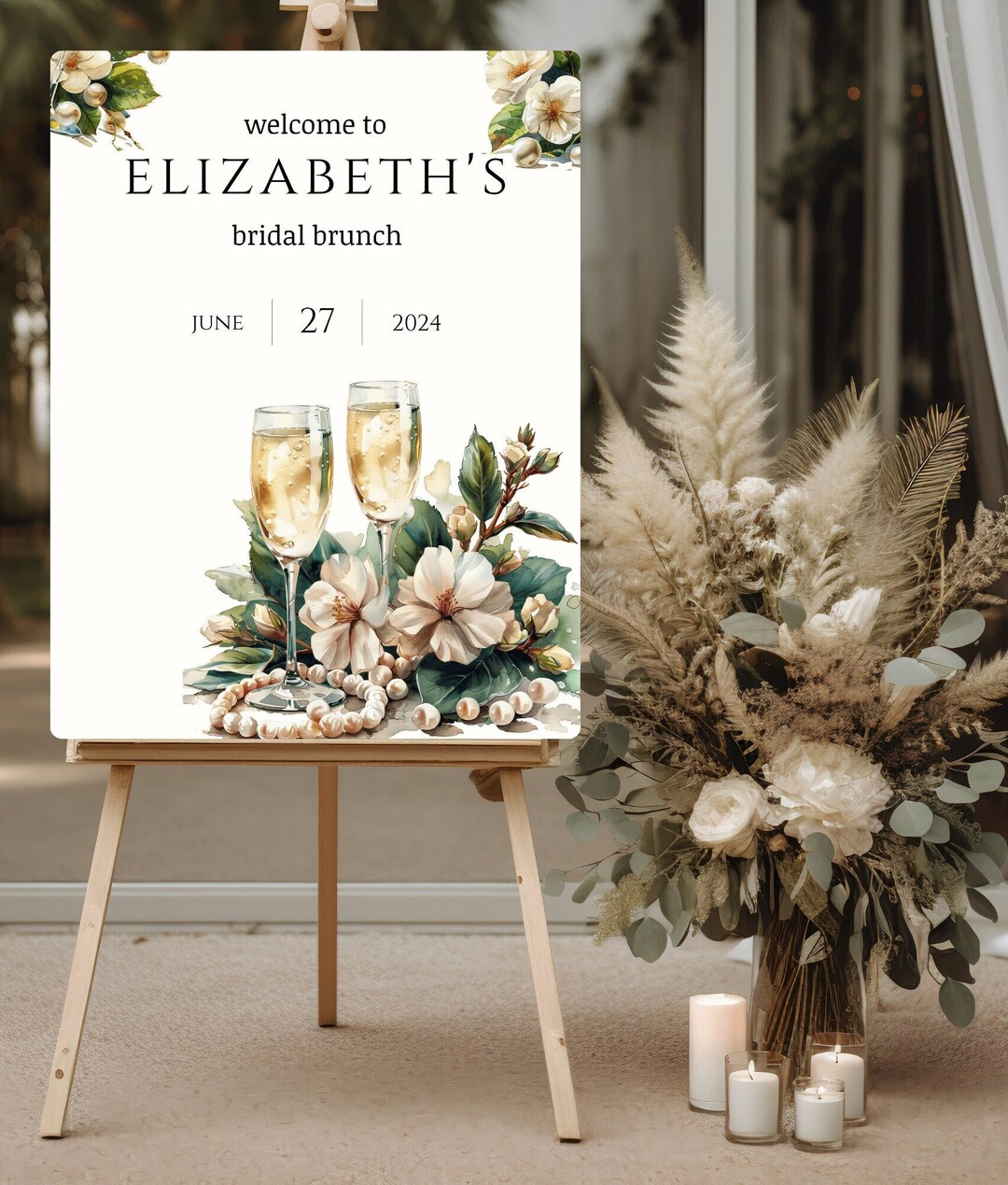 Pearls and Prosecco Welcome Sign Bridal Brunch and Bubbly Sign Petals ...