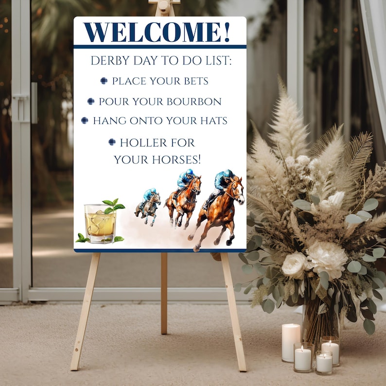 Derby Day Welcome Sign Horse Racing Party Kentucky Derby Hat Party Run ...