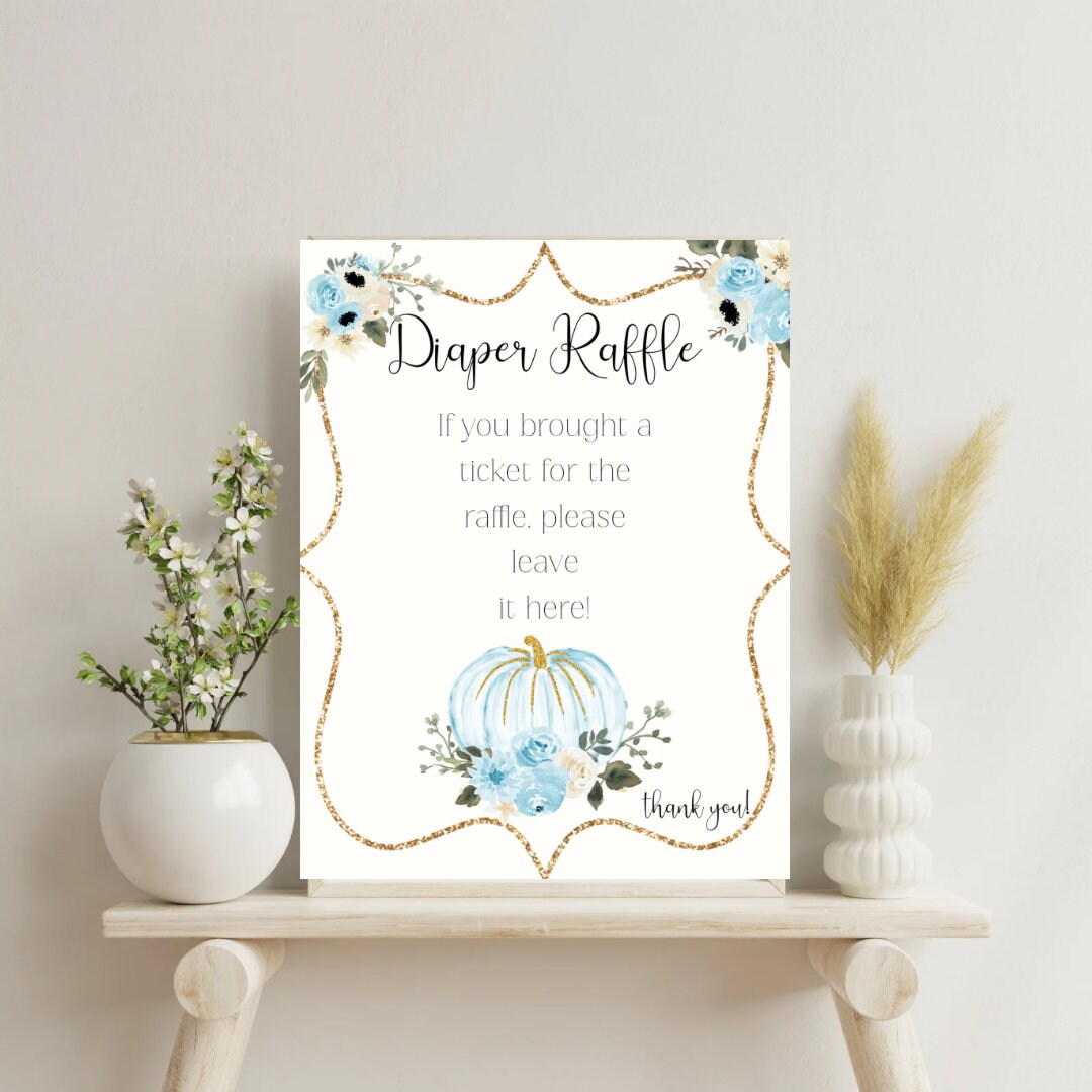 A New Little Pumpkin is on the Way Boho Blue Diaper Raffle Sign- Fall ...