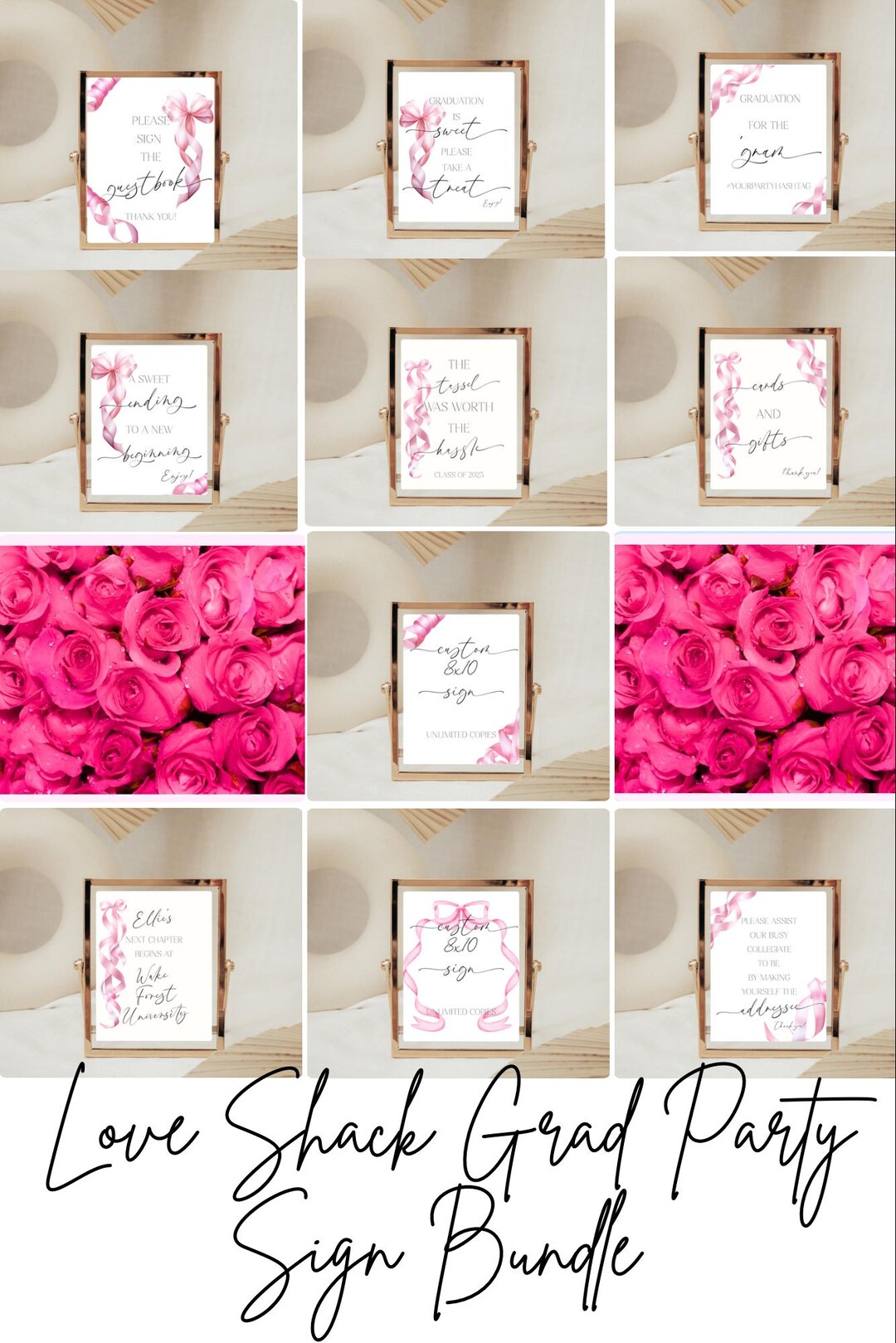 Pink Coquette Bow Grad Party Signs Love Shack Fancy Party Class of 2025 ...