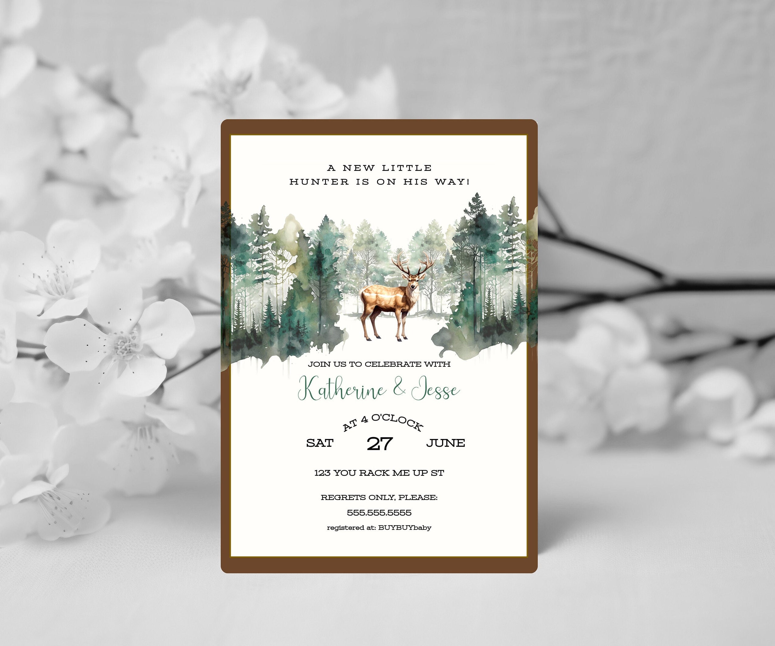 Hunting Baby Shower New Little Hunter Invitation Template, Deer Hunting ...