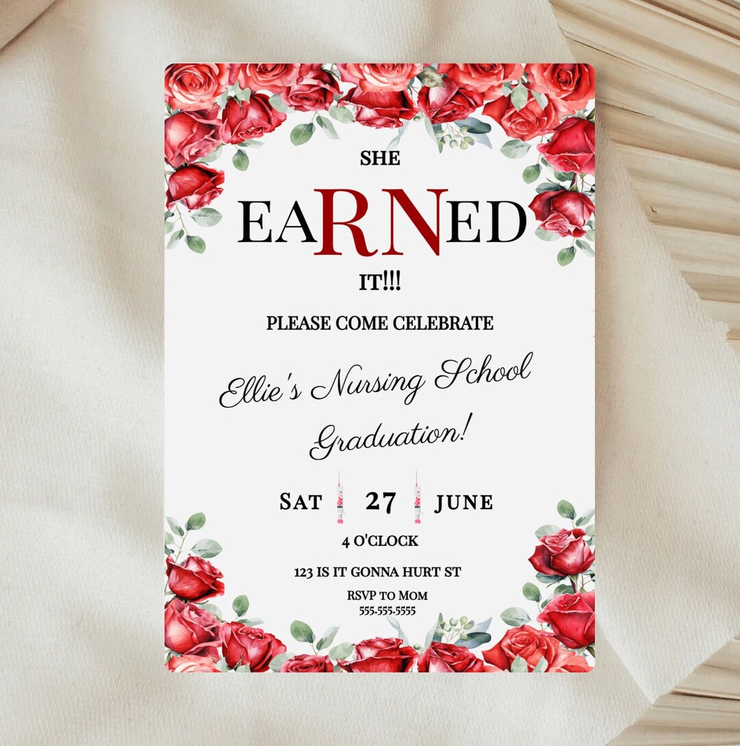 RN Graduation Invitation Template- Nursing Graduation Announcements ...