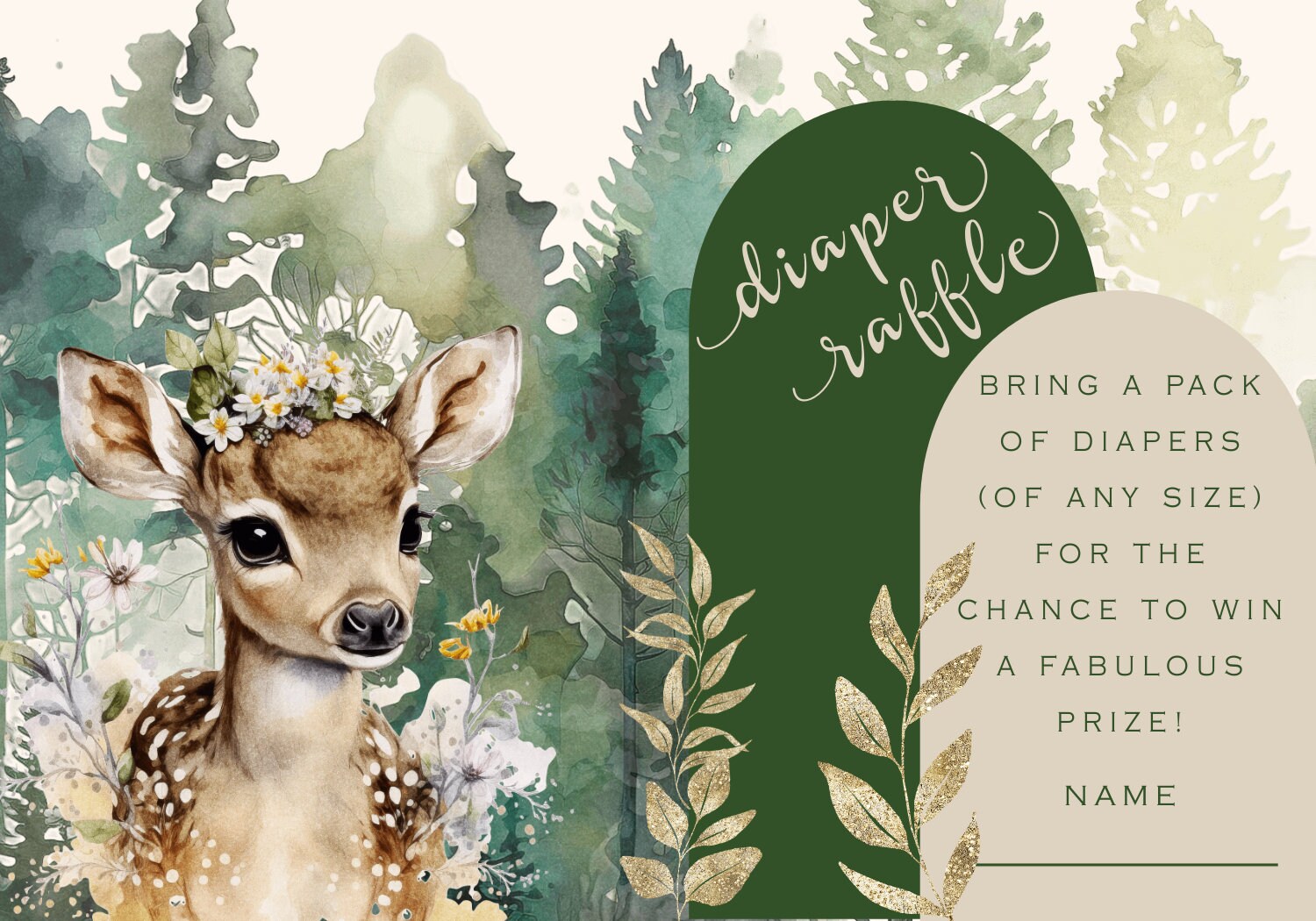 Oh Deer Printable Baby Shower Diaper Raffle Card Baby Deer Girl Baby ...