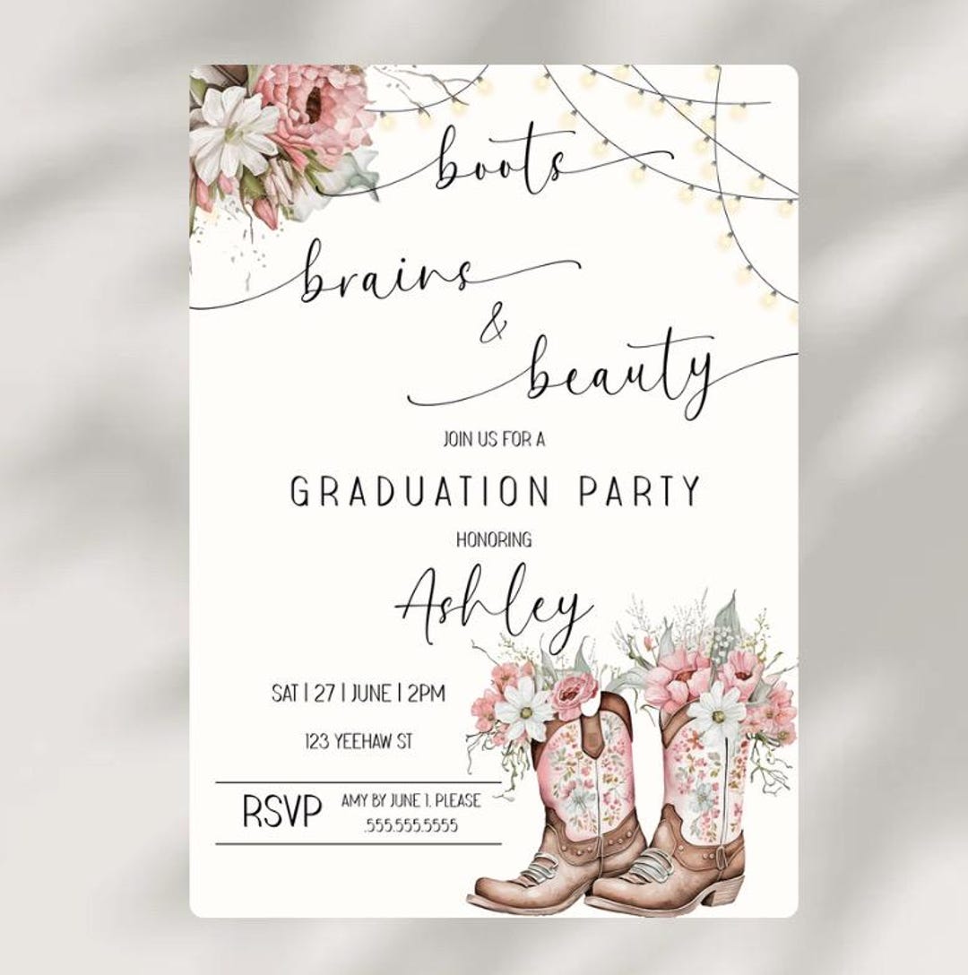 Girl Western Invitation for Graduation- Country Graduation Party- Pink ...