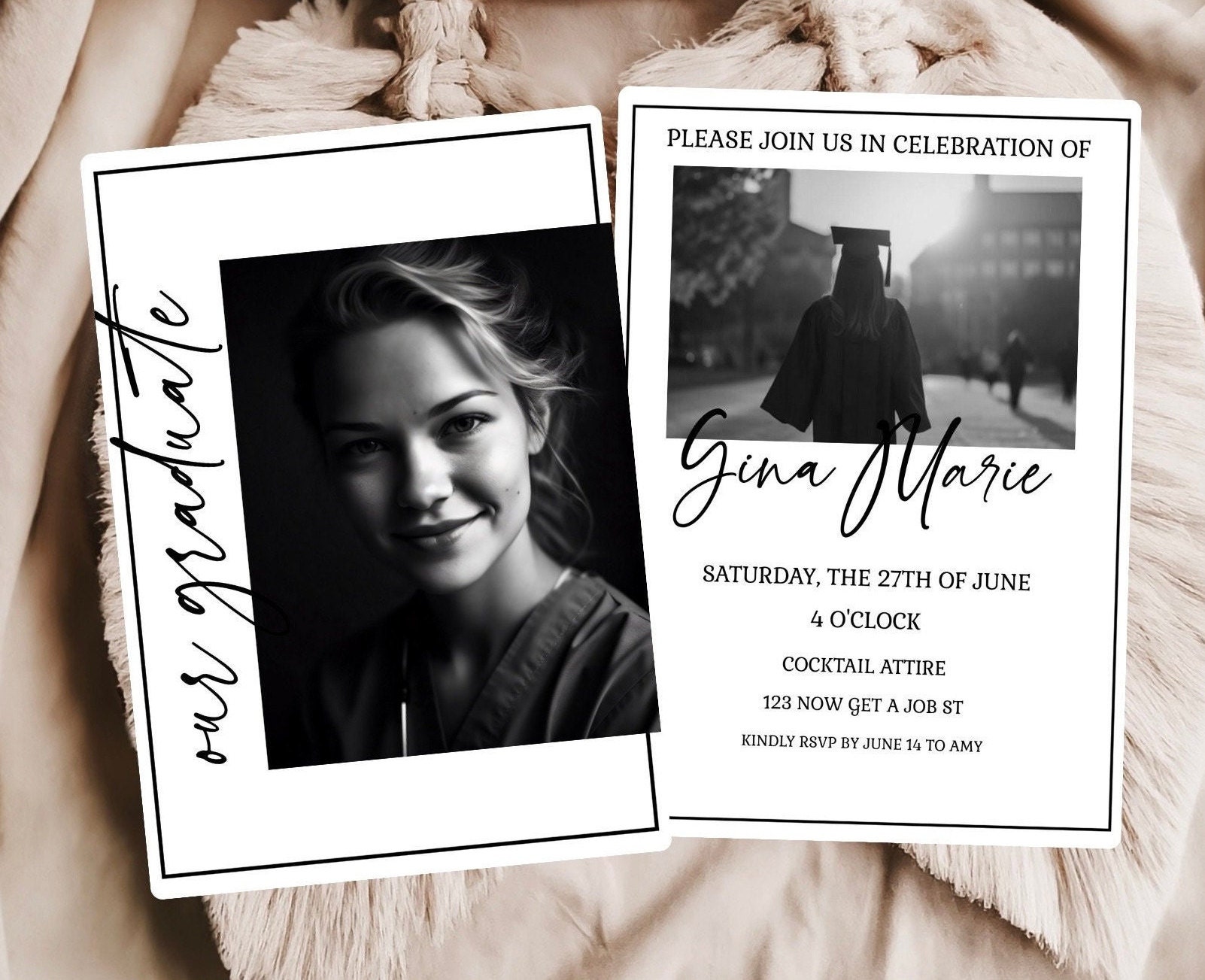 Minimalist Grad Announcement Photo Invitation Template Black and White ...