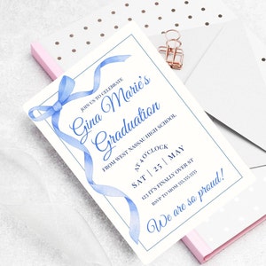 Blue Coquette Bow Graduation Invite Class of 2025 Grad Party Invitation ...
