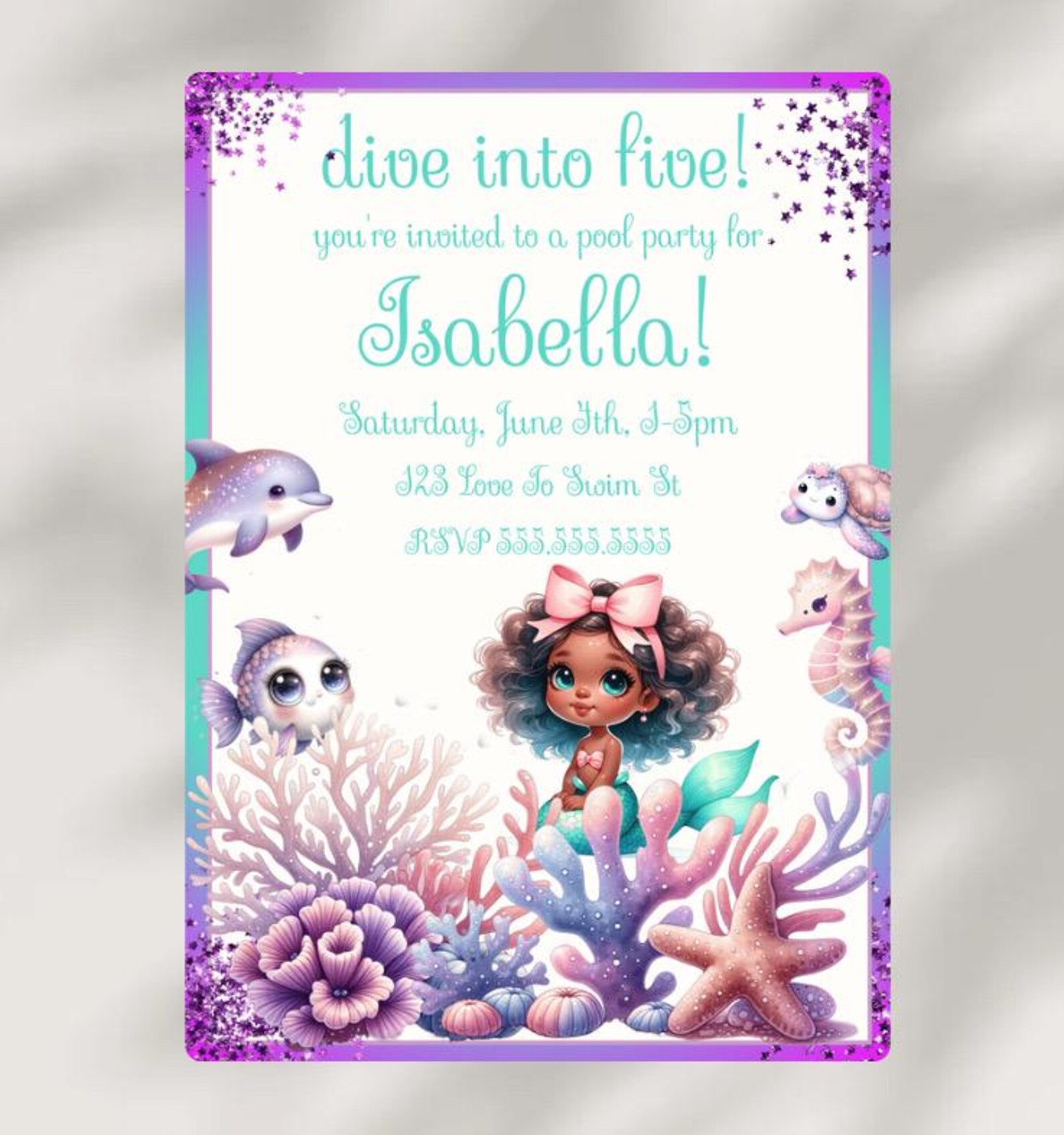 Pool Party Invitation, Black Mermaid, Mermaid Birthday, Under the Sea ...