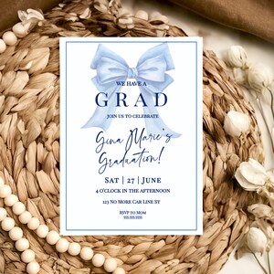 Coquette Bow Blue Graduation Invitation- Coquette Graduation- Class of ...
