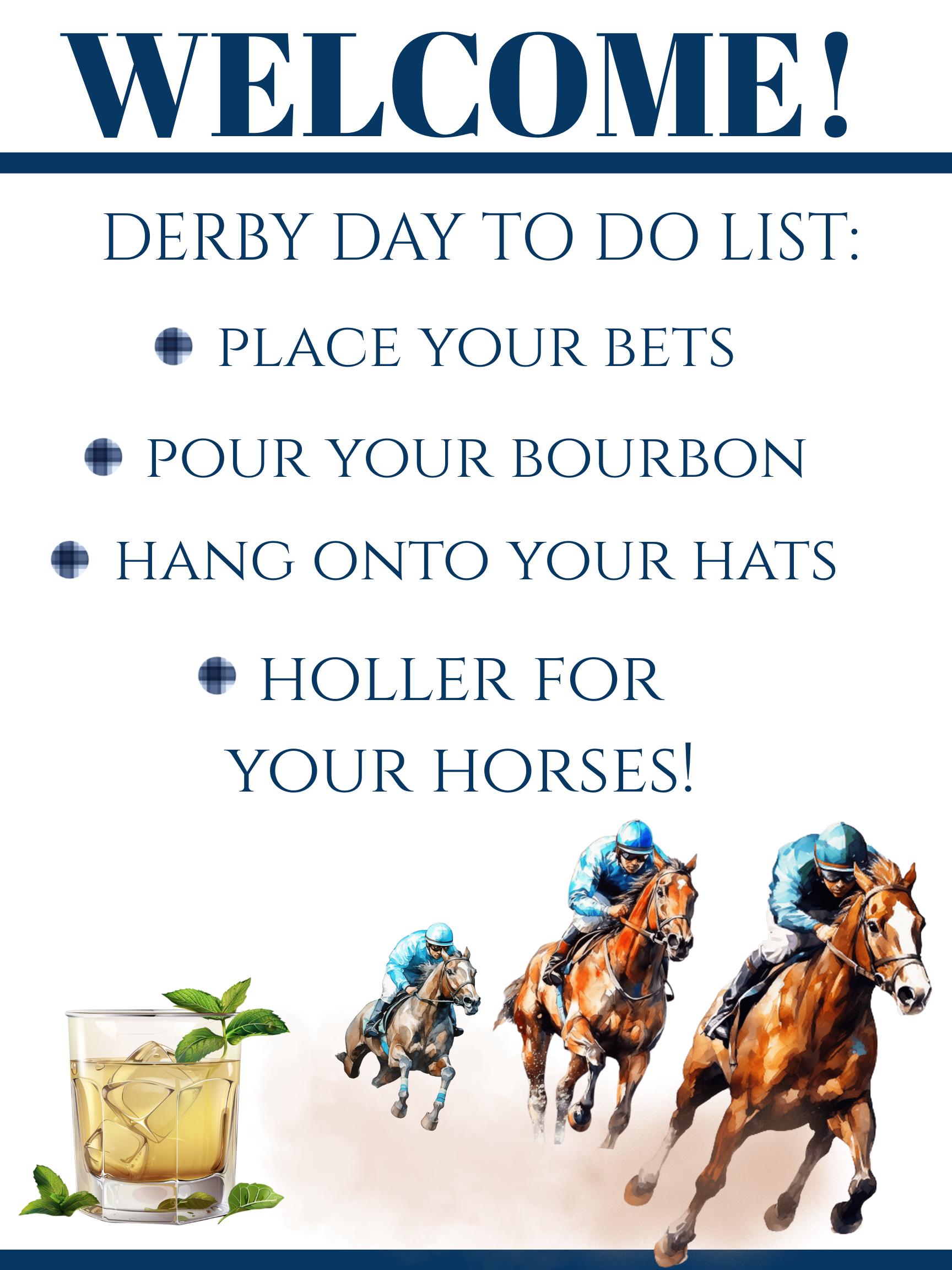 Derby Day Welcome Sign Horse Racing Party Kentucky Derby Hat Party Run ...